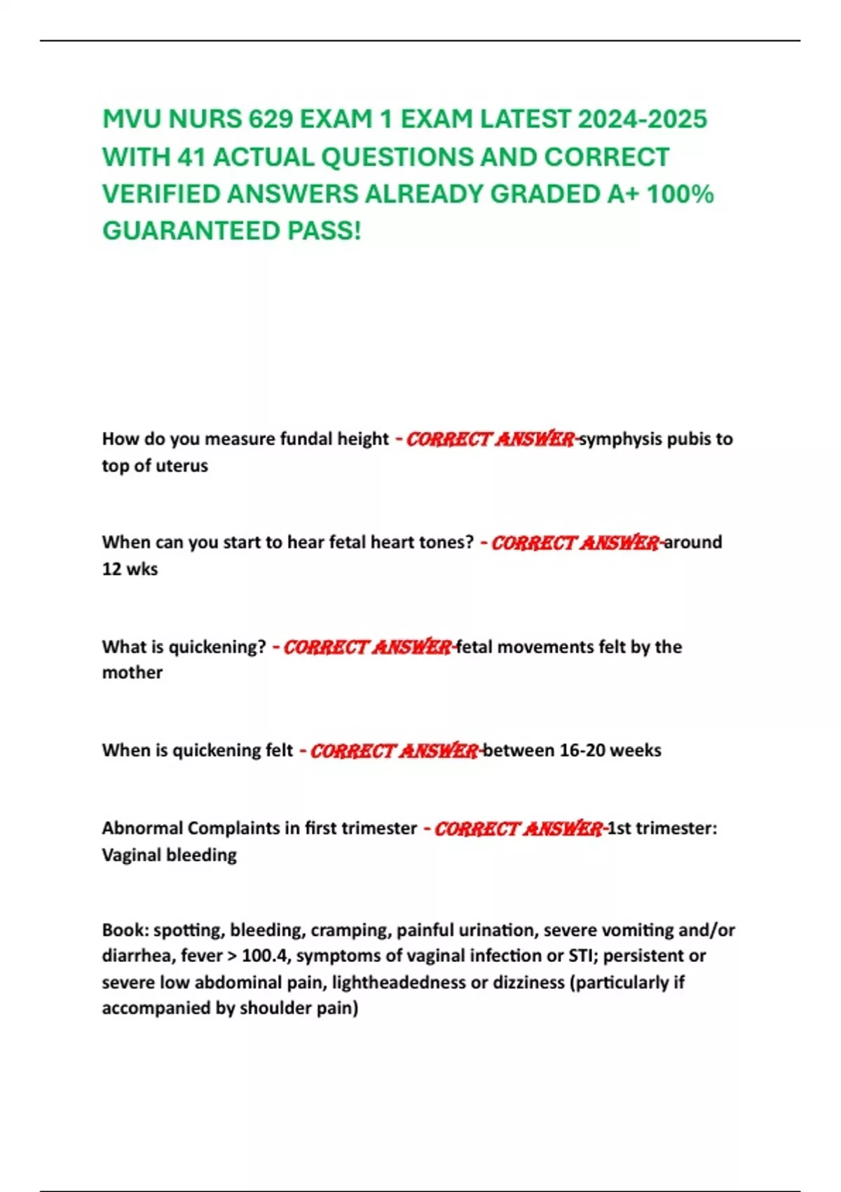 MVU NURS 629 EXAM 1 EXAM LATEST WITH 41 ACTUAL QUESTIONS AND CORRECT ...