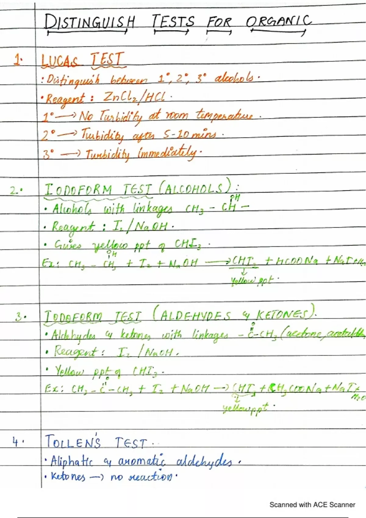 Class notes Organic Chemistry : Distinguish tests For Class Xii ...