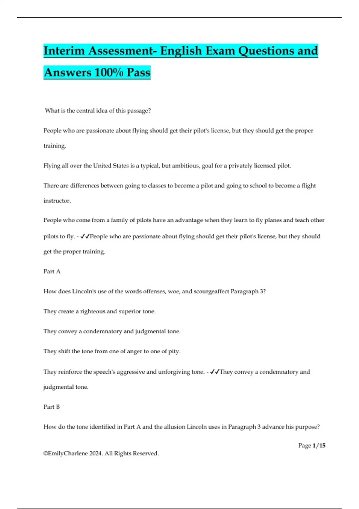 Interim Assessment- English Exam Questions and Answers 100% Pass ...