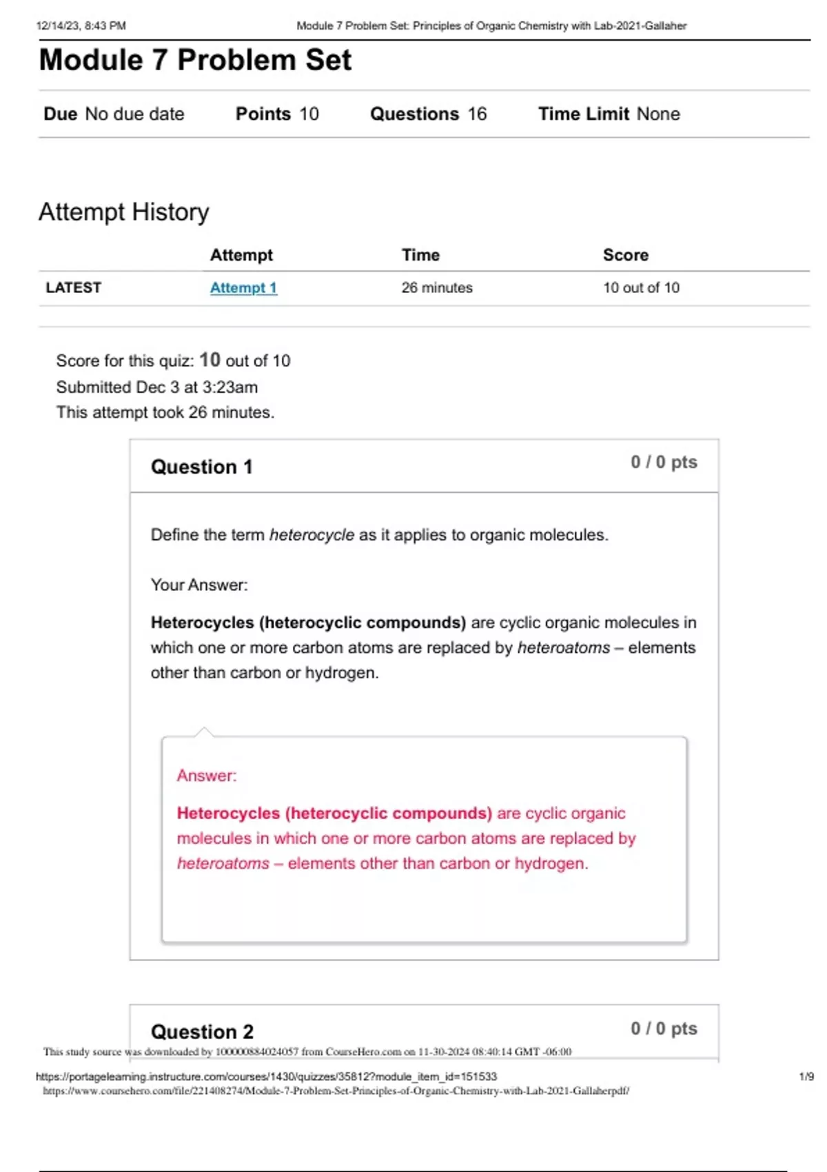 CHEM 219 Module Exams 6 & 7 (Problem sets) | Principles of Organic Chemistry with Lab |Questions ...