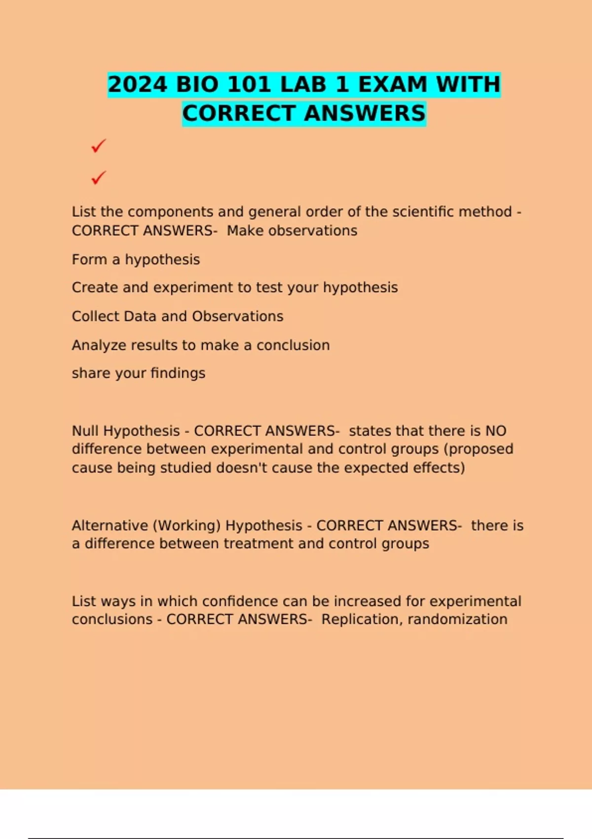 2024 BIO 101 LAB 1 EXAM WITH CORRECT ANSWERS - BIO 101 LAB 1 - Stuvia US