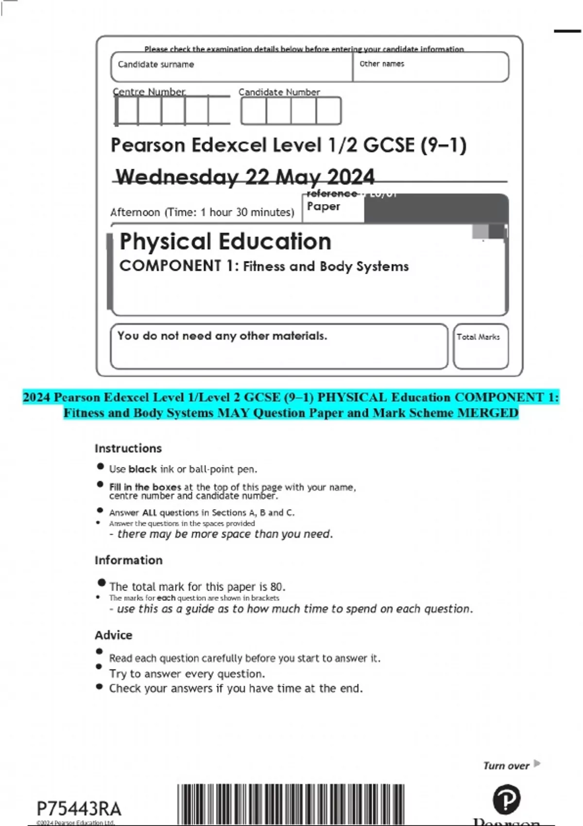 PACKAGE DEAL:::2024 Pearson Edexcel Level 1/Level 2 GCSE (9–1) PHYSICAL ...