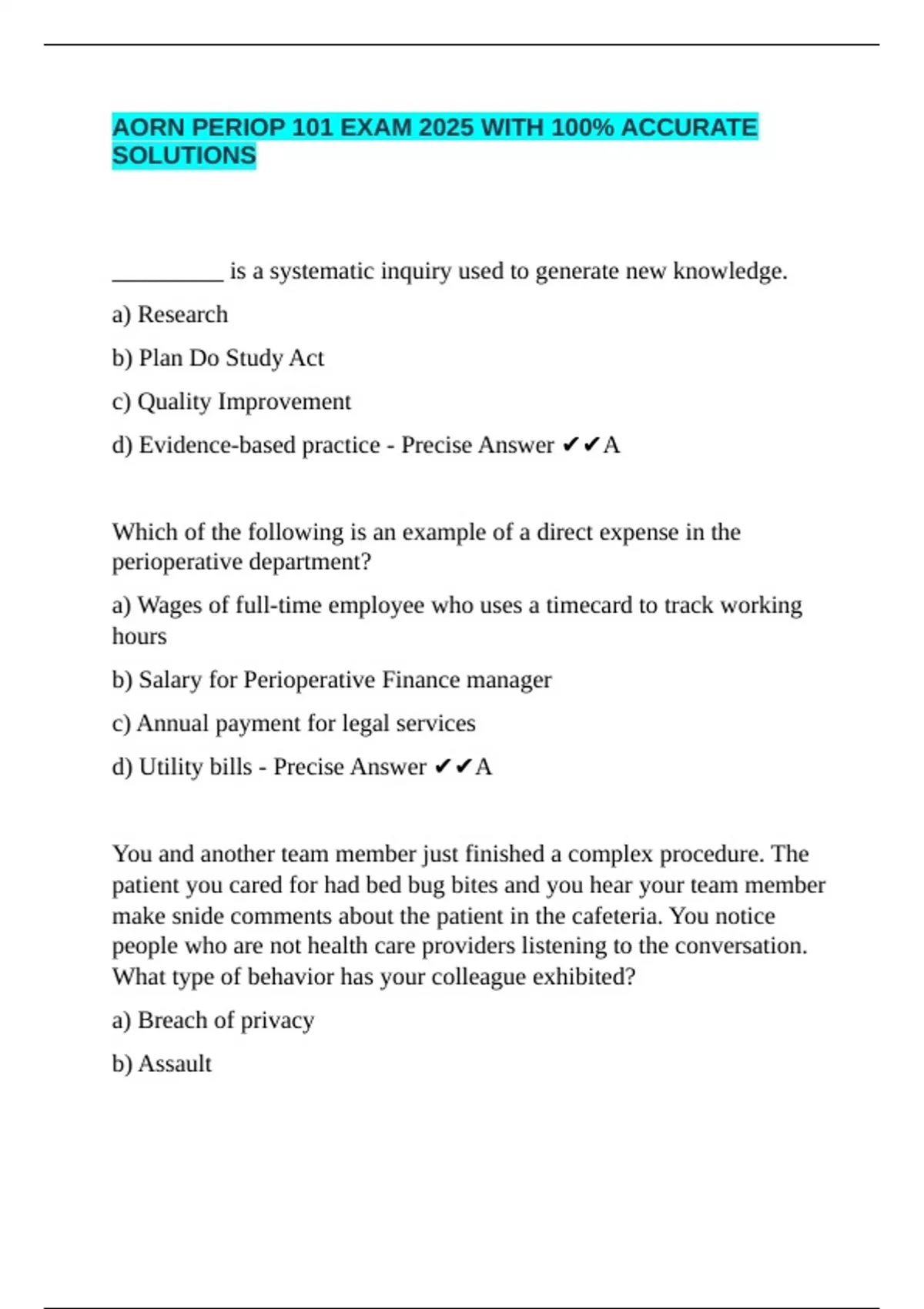 AORN PERIOP 101 EXAM 2025 WITH 100% ACCURATE SOLUTIONS - AORN PERIOP ...