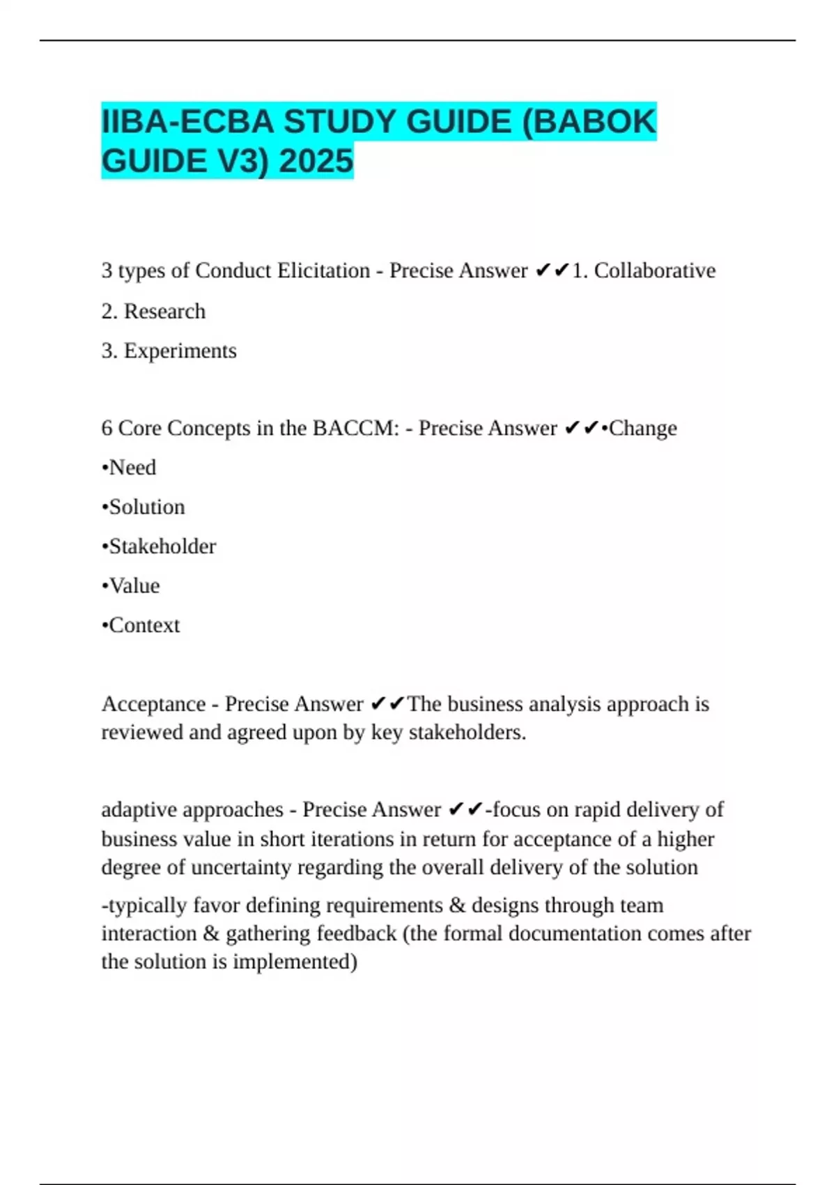 IIBA-ECBA STUDY GUIDE (BABOK GUIDE V3) 2025 - IIBA-ECBA - Stuvia US