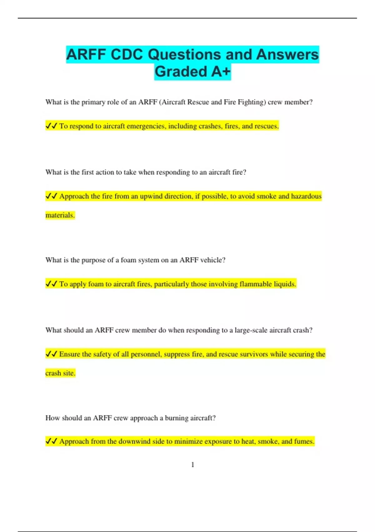 ARFF CDC Bundled Exams Questions and Answers Latest Versions (2024/2025 ...