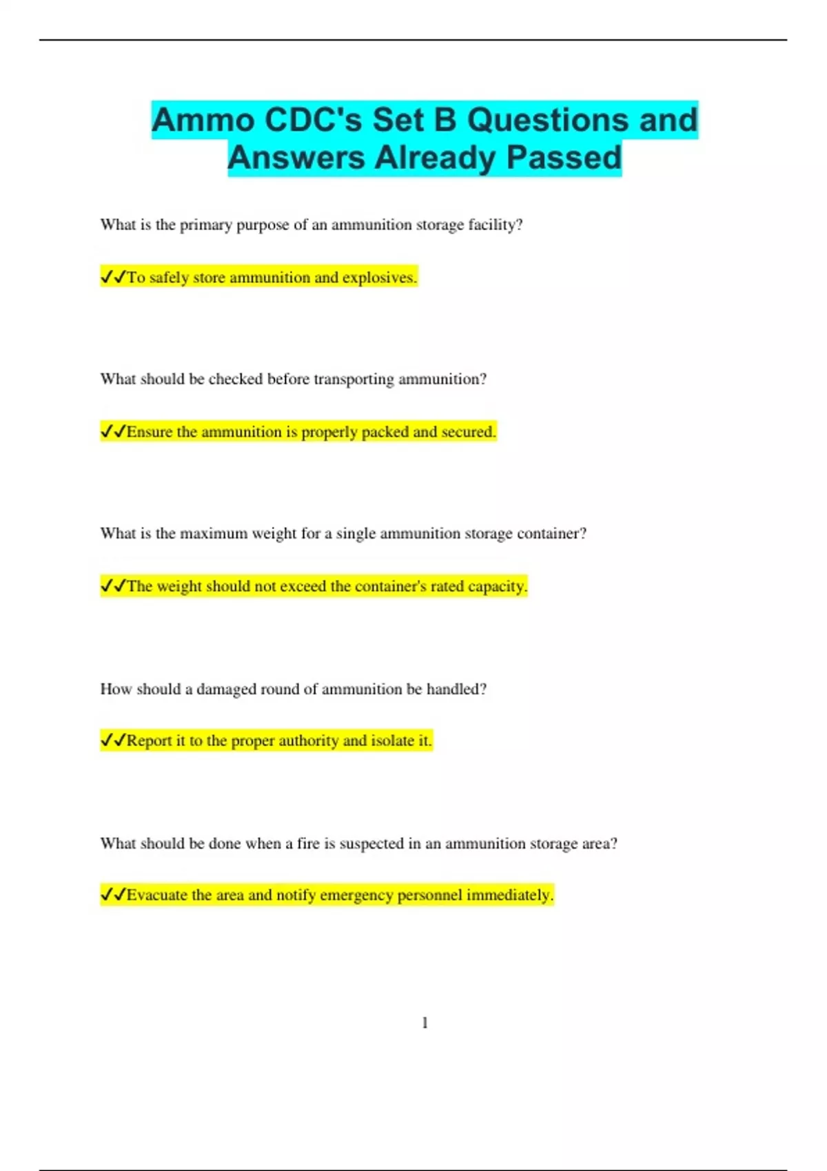 Ammo CDC's Set B Questions and Answers Already Passed - Ammo CDC\\\'s Set B - Stuvia US