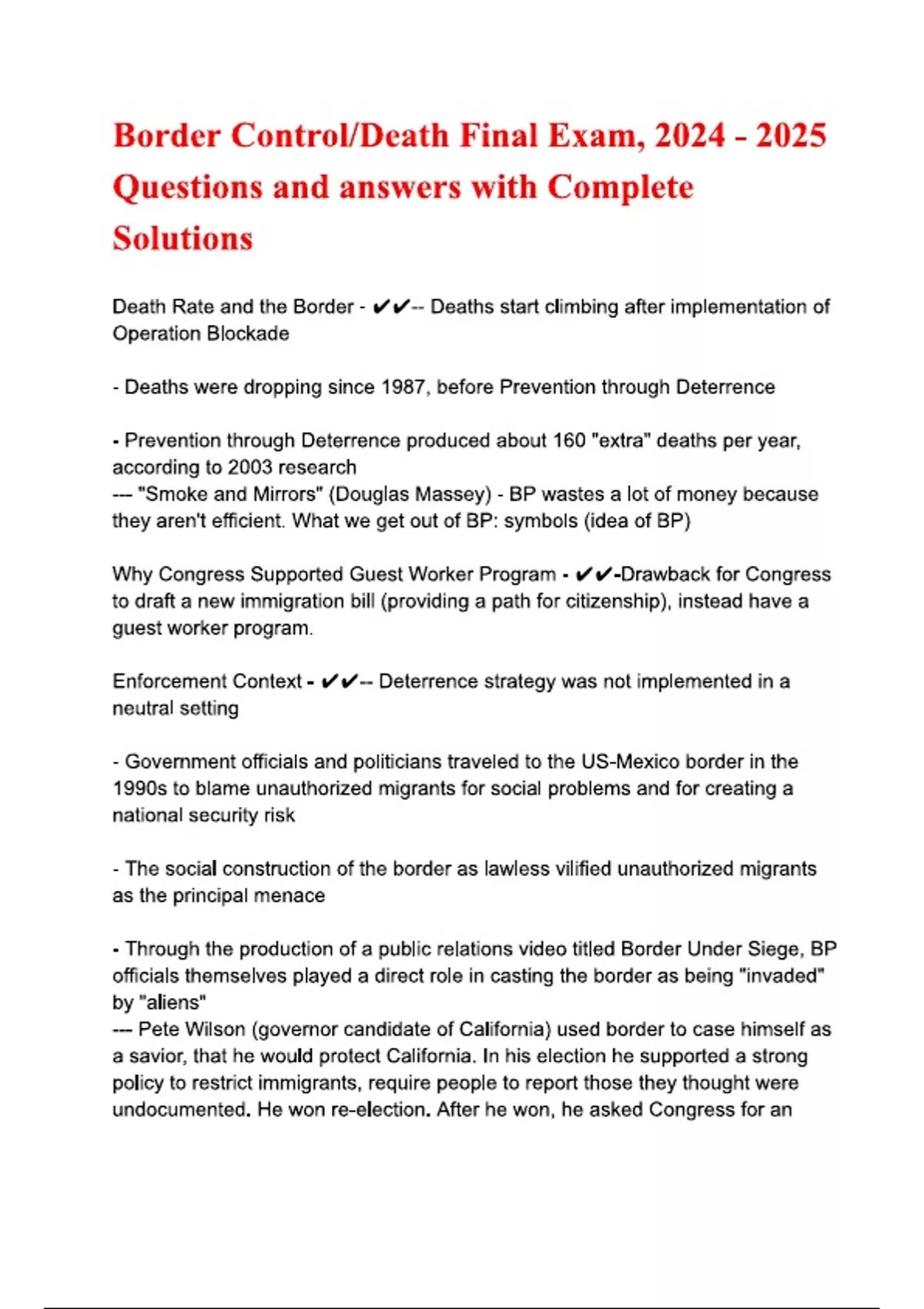 Border Control Death Final Exam Questions and Answers (100% CORRECT ...