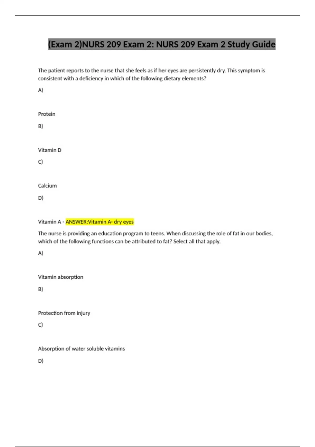 (Exam 2)NURS 209 Exam 2: NURS 209 Exam 2 Study Guide - NUR 209 2 - Stuvia US
