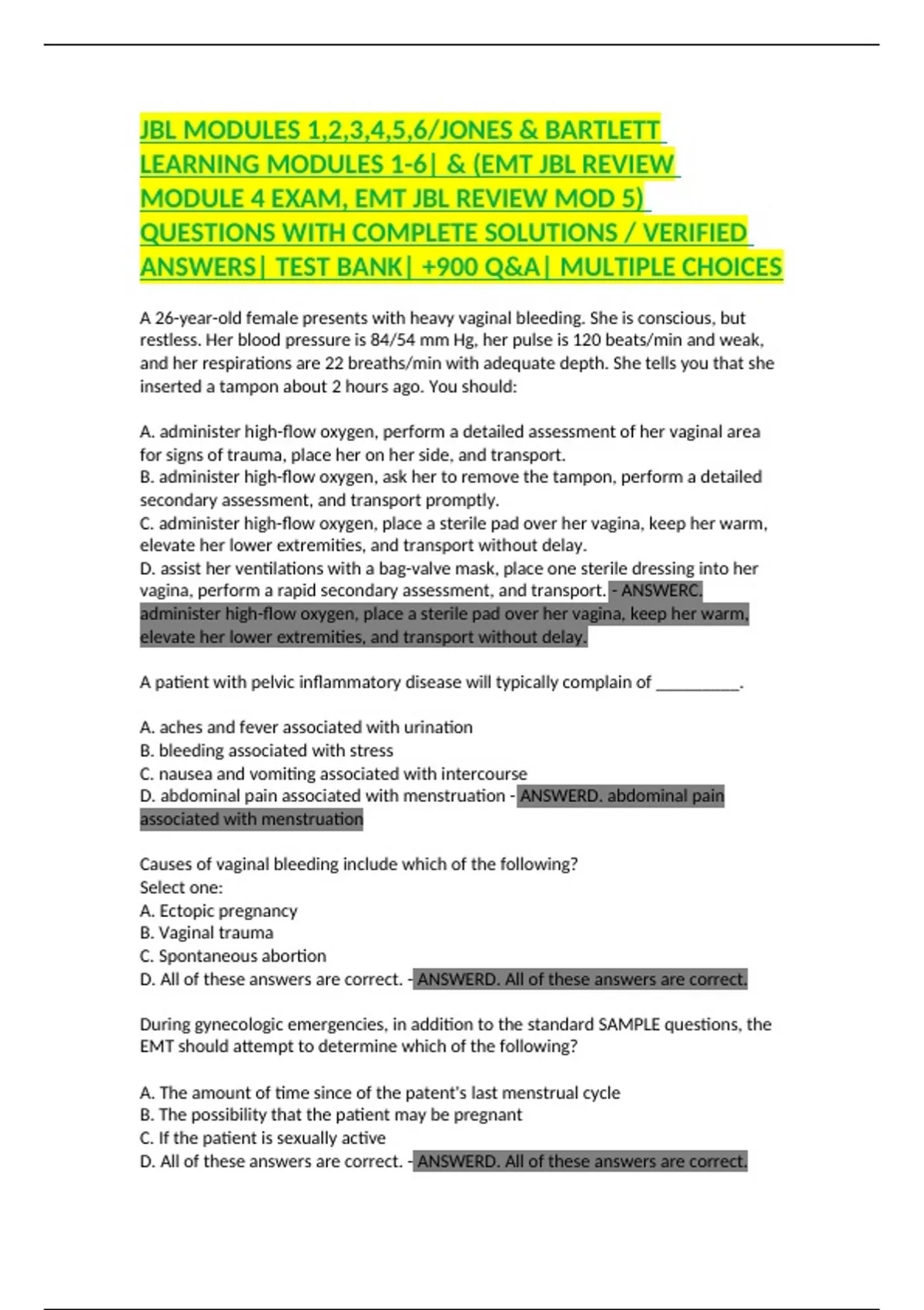 JBL MODULES 1,2,3,4,5,6/JONES & BARTLETT LEARNING MODULES 1-6| & (EMT JBL REVIEW MODULE 4 EXAM ...