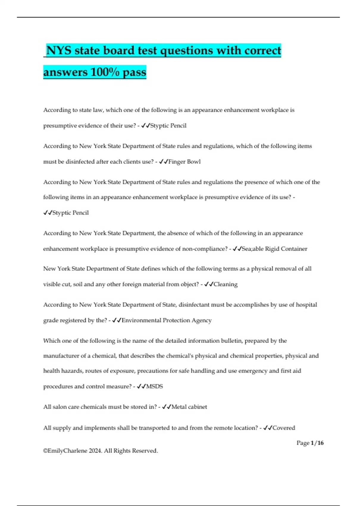 NYS state board test questions with correct answers 100% pass - Prep ...
