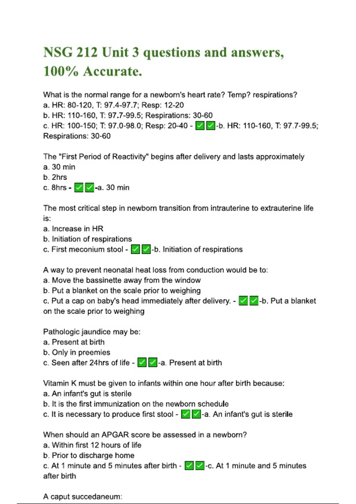 NSG 212 Unit 3, | Questions and Answers (100% CORRECT ANSWERS) ALREADY ...