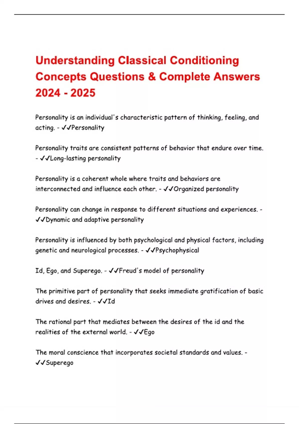 Understanding Classical Conditioning Concepts Questions and Correct ...