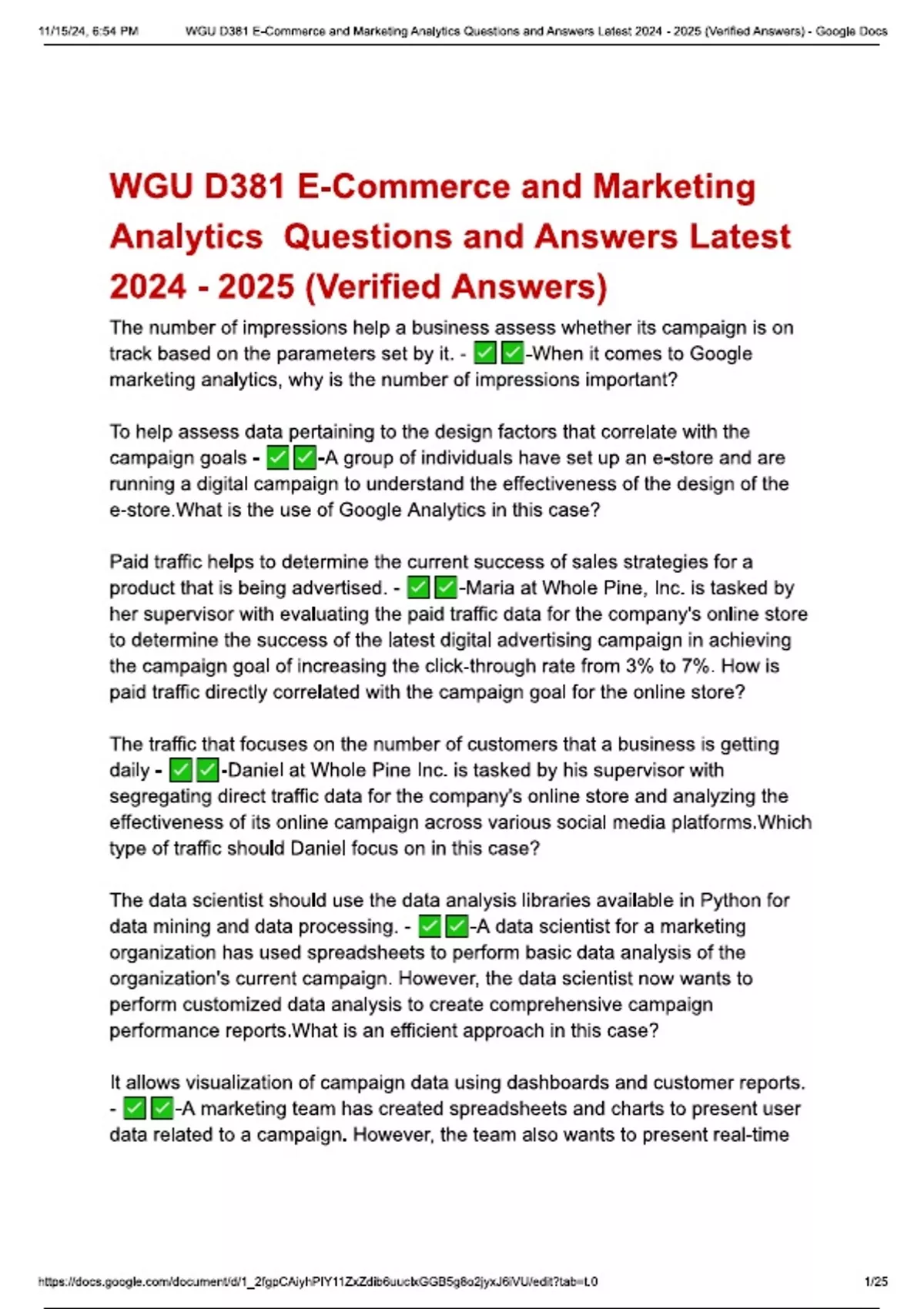 WGU D381 E-Commerce and Marketing Analytics Questions and Answers ...