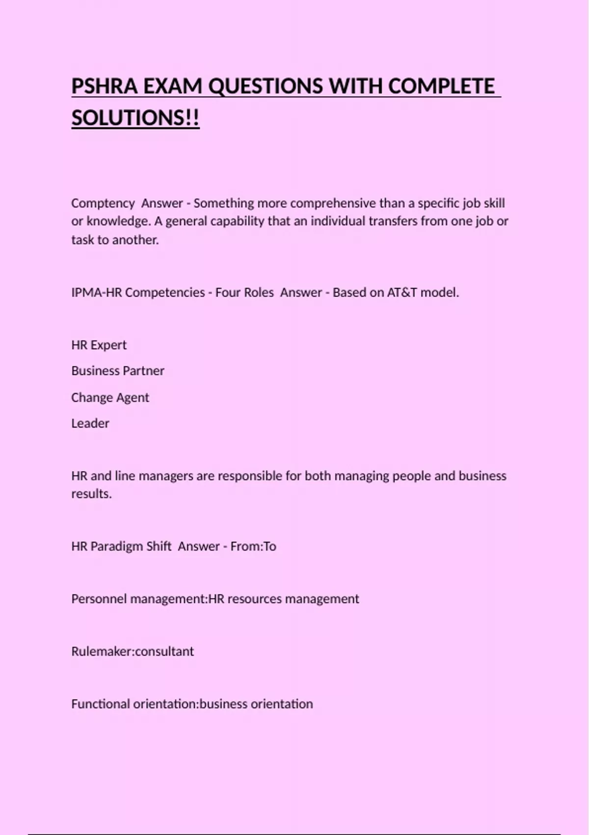 PSHRA EXAM QUESTIONS WITH COMPLETE SOLUTIONS!! - PSHRA - Stuvia US