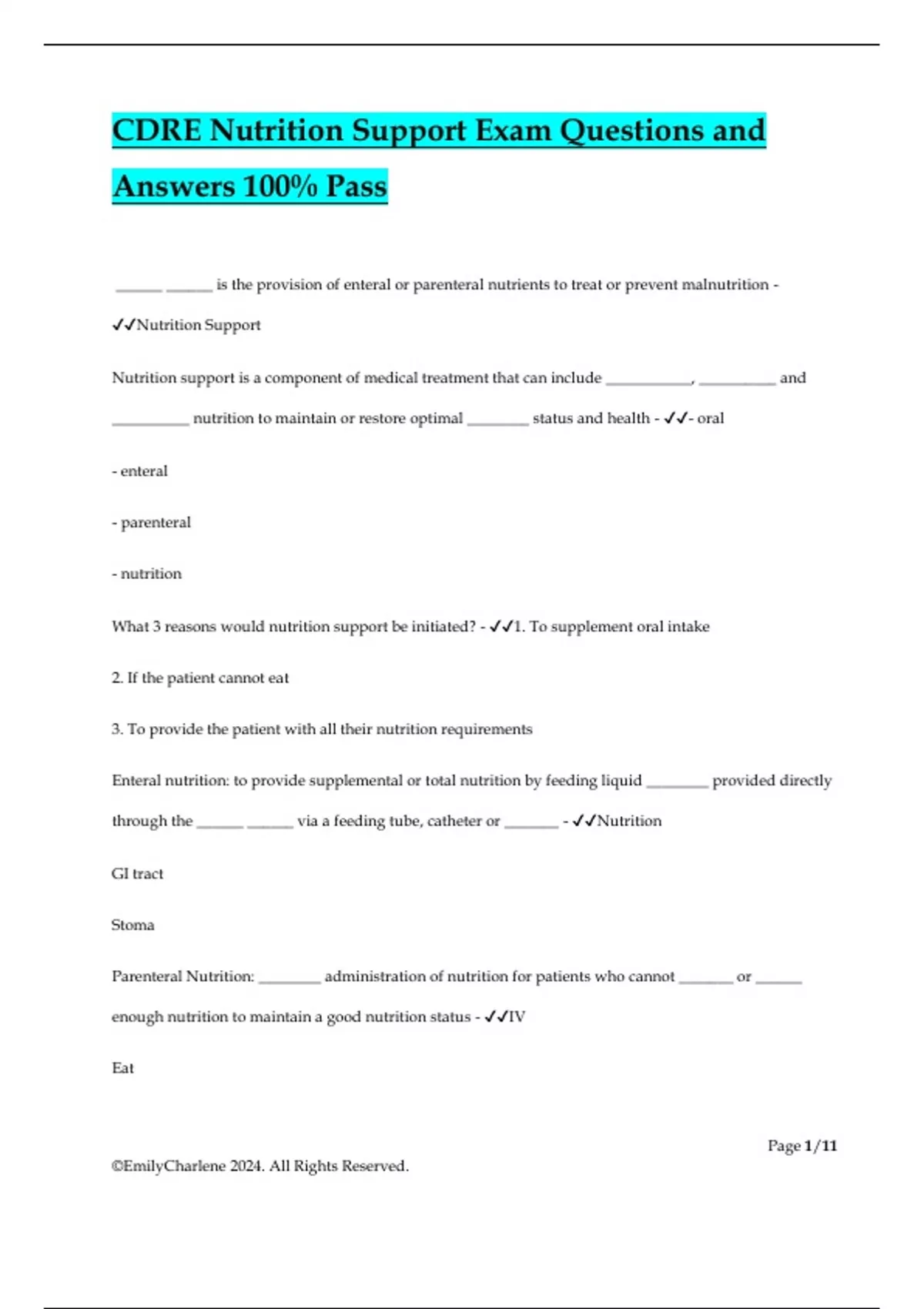CDRE Nutrition Support Exam Questions and Answers 100% Pass - CDRE ...