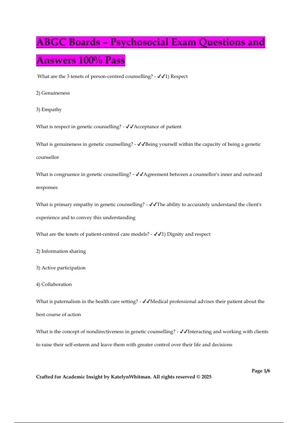 ABGC Boards – Psychosocial Exam Questions and Answers 100% Pass - ABGC ...