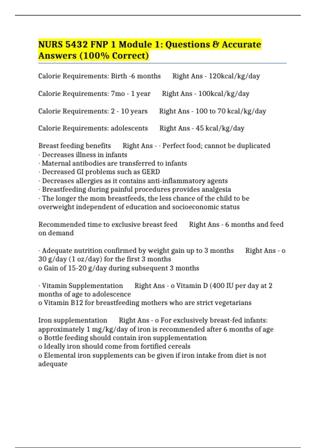 NURS 5432 FNP 1 Module 1: Questions & Accurate Answers (100% Correct) - NURS 5432 - Stuvia US