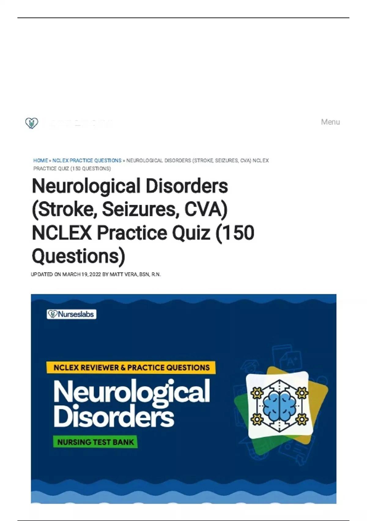 Neurological Disorders (Stroke, Seizures, CVA) NCLEX Practice Quiz (150 ...
