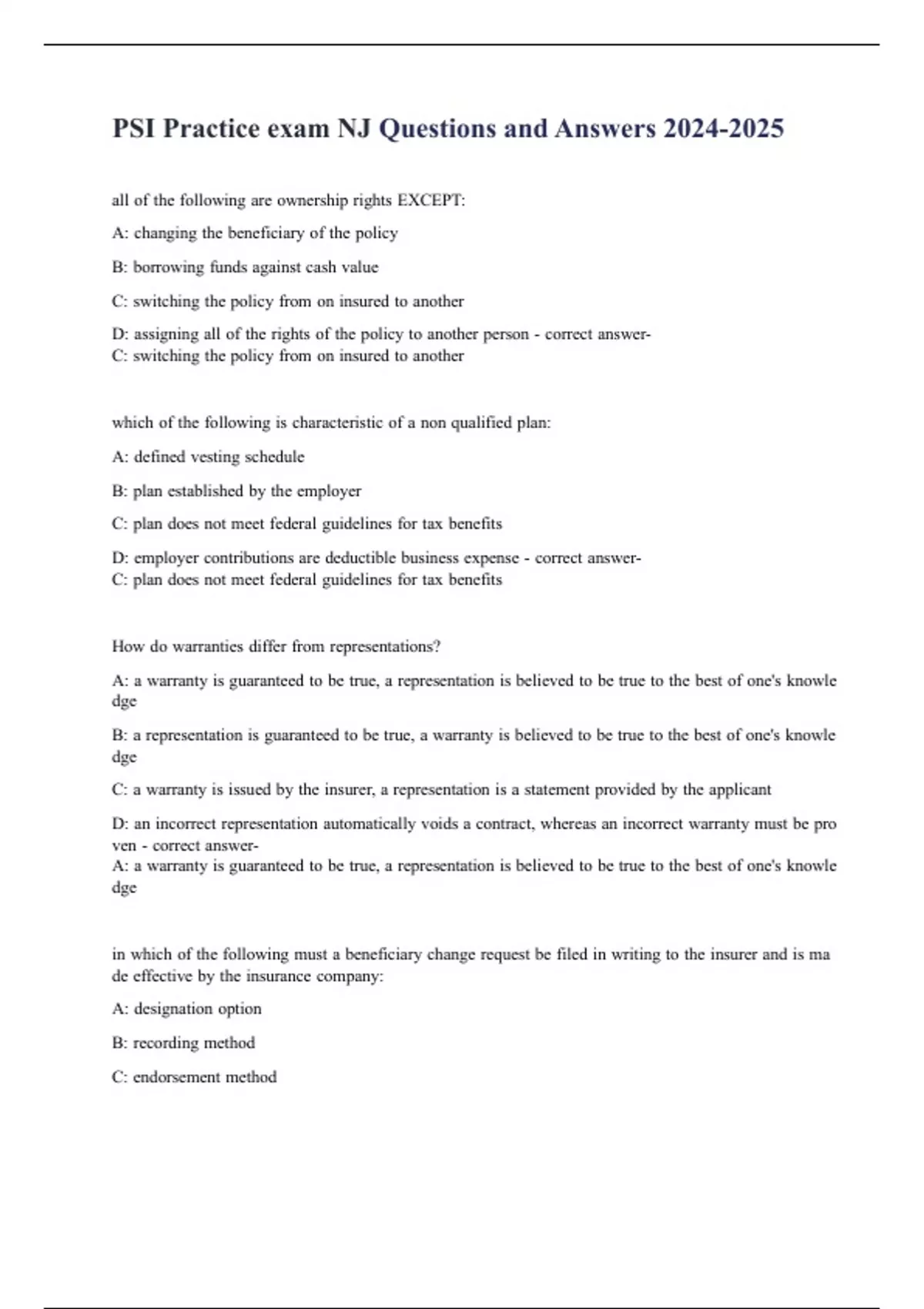 PSI Practice exam NJ Questions and Answers - Nj property and casualty ...