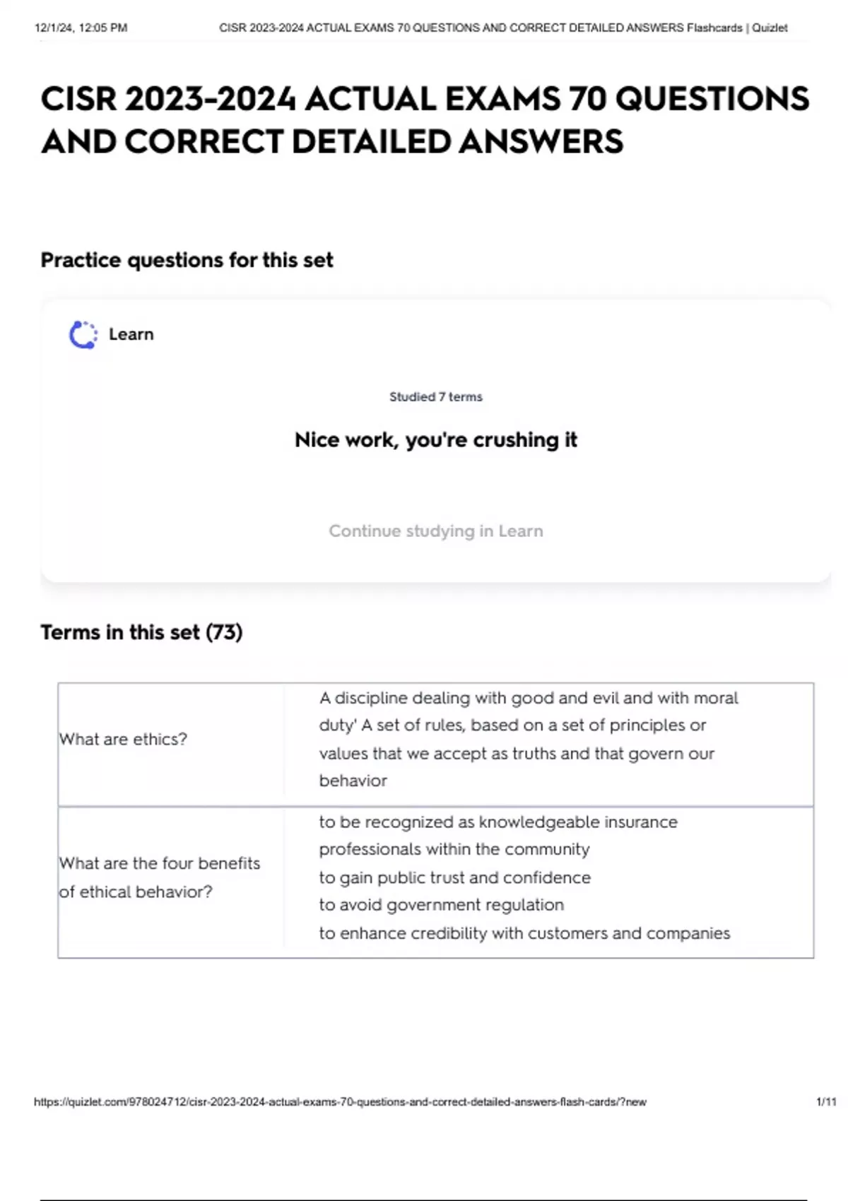 CISR ACTUAL EXAMS 70 QUESTIONS AND CORRECT DETAILED ANSWERS - CISR ...