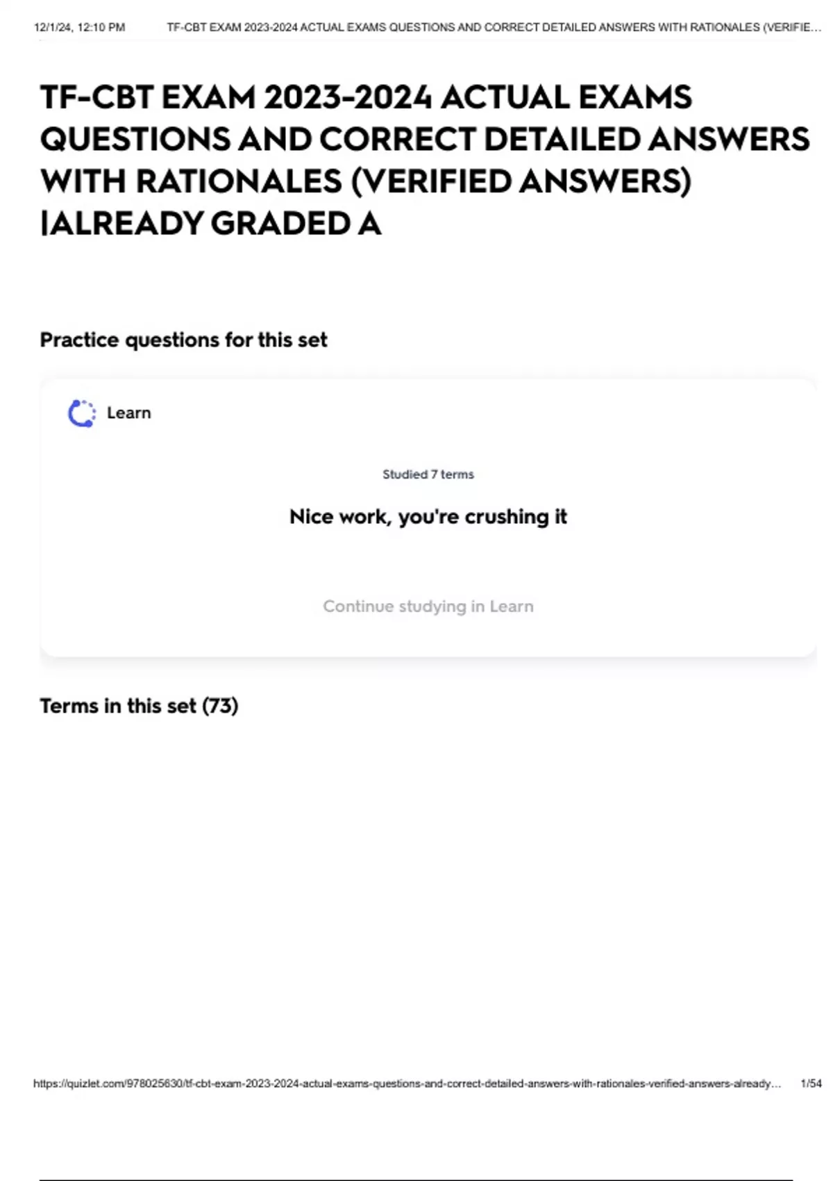 TF-CBT EXAM ACTUAL EXAMS QUESTIONS AND CORRECT DETAILED ANSWERS WITH ...