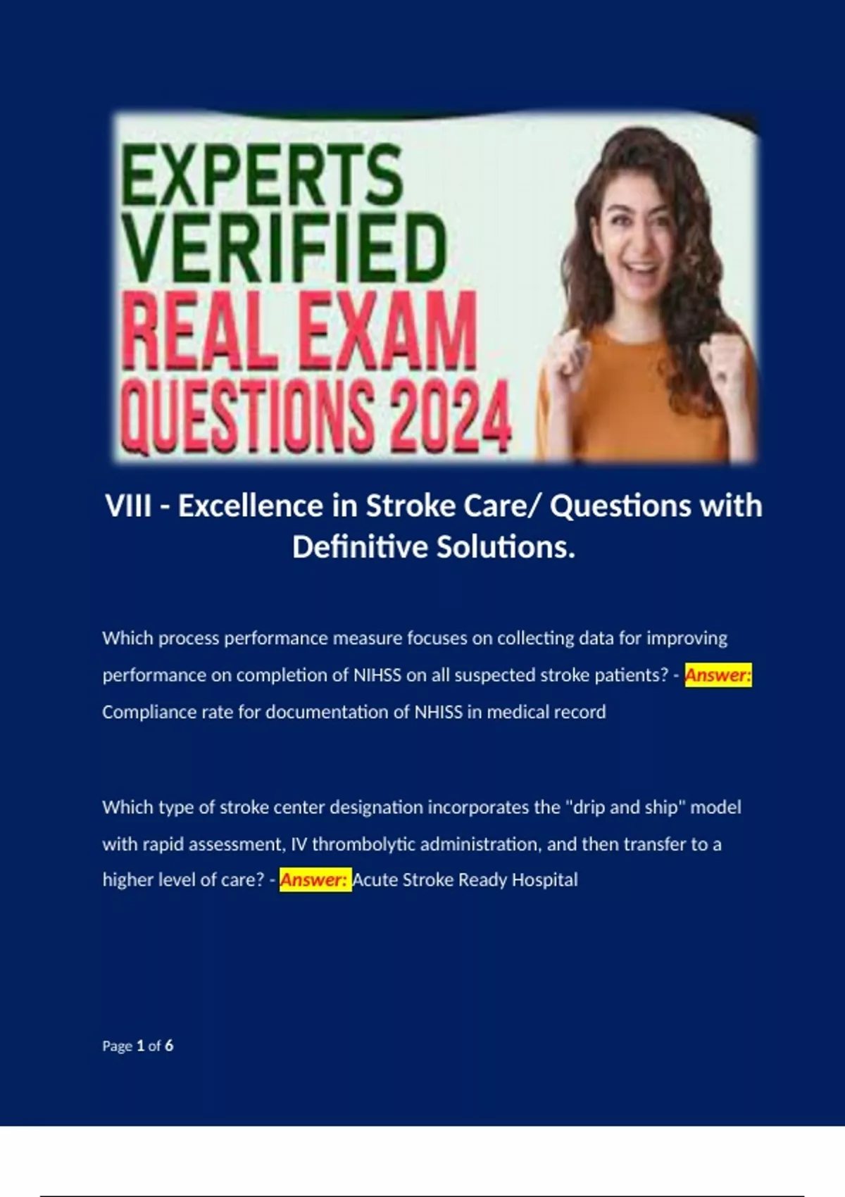 VIII - Excellence in Stroke Care/ Questions with Definitive Solutions ...