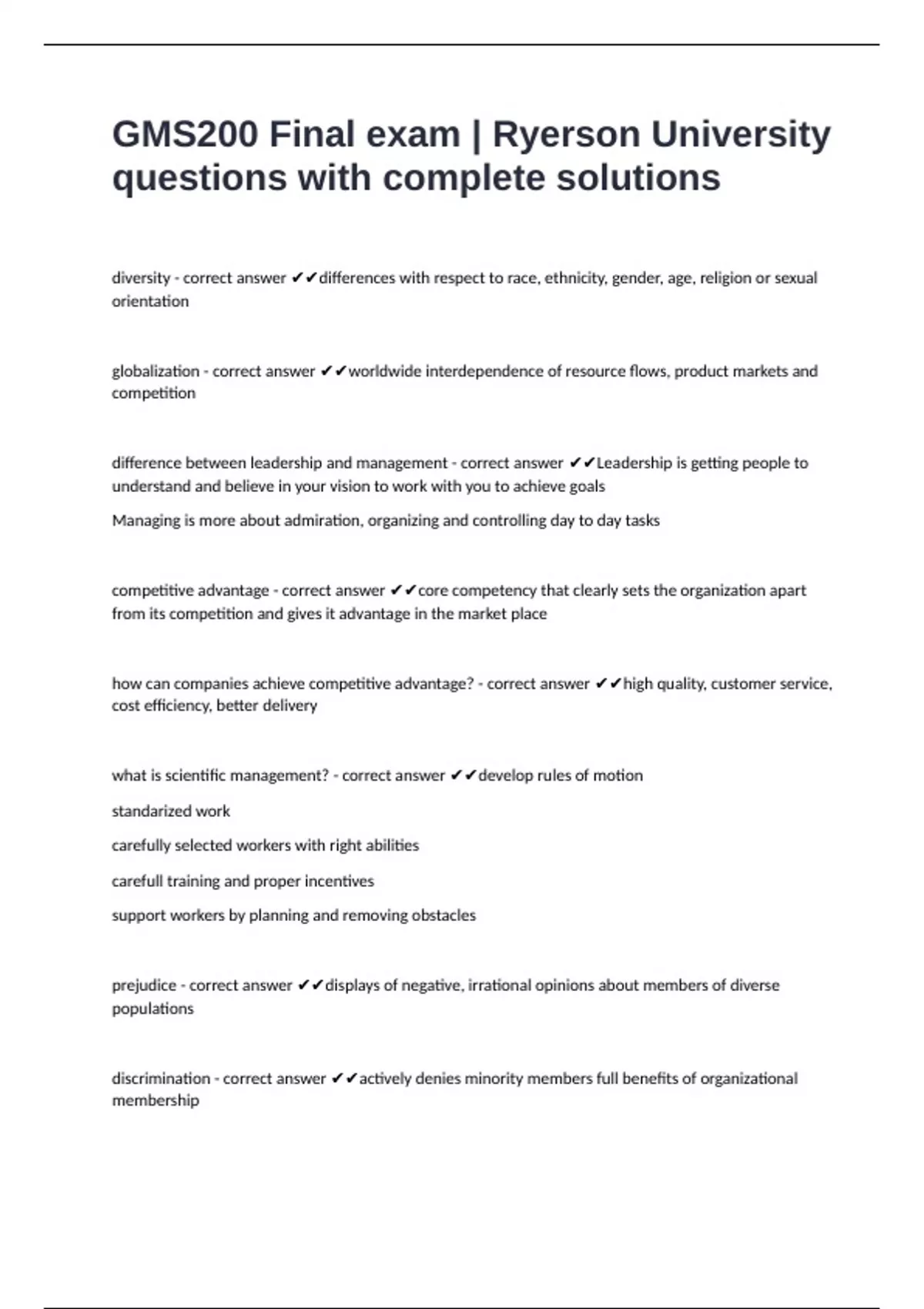 GMS200 Final exam | Ryerson University questions with complete ...