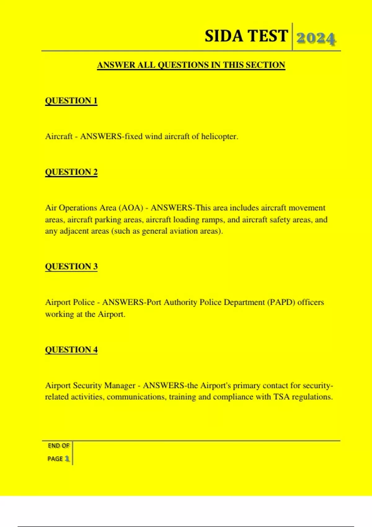 SIDA TEST QUESTIONS AND ANSWERS 2024 - SIDA - Stuvia US