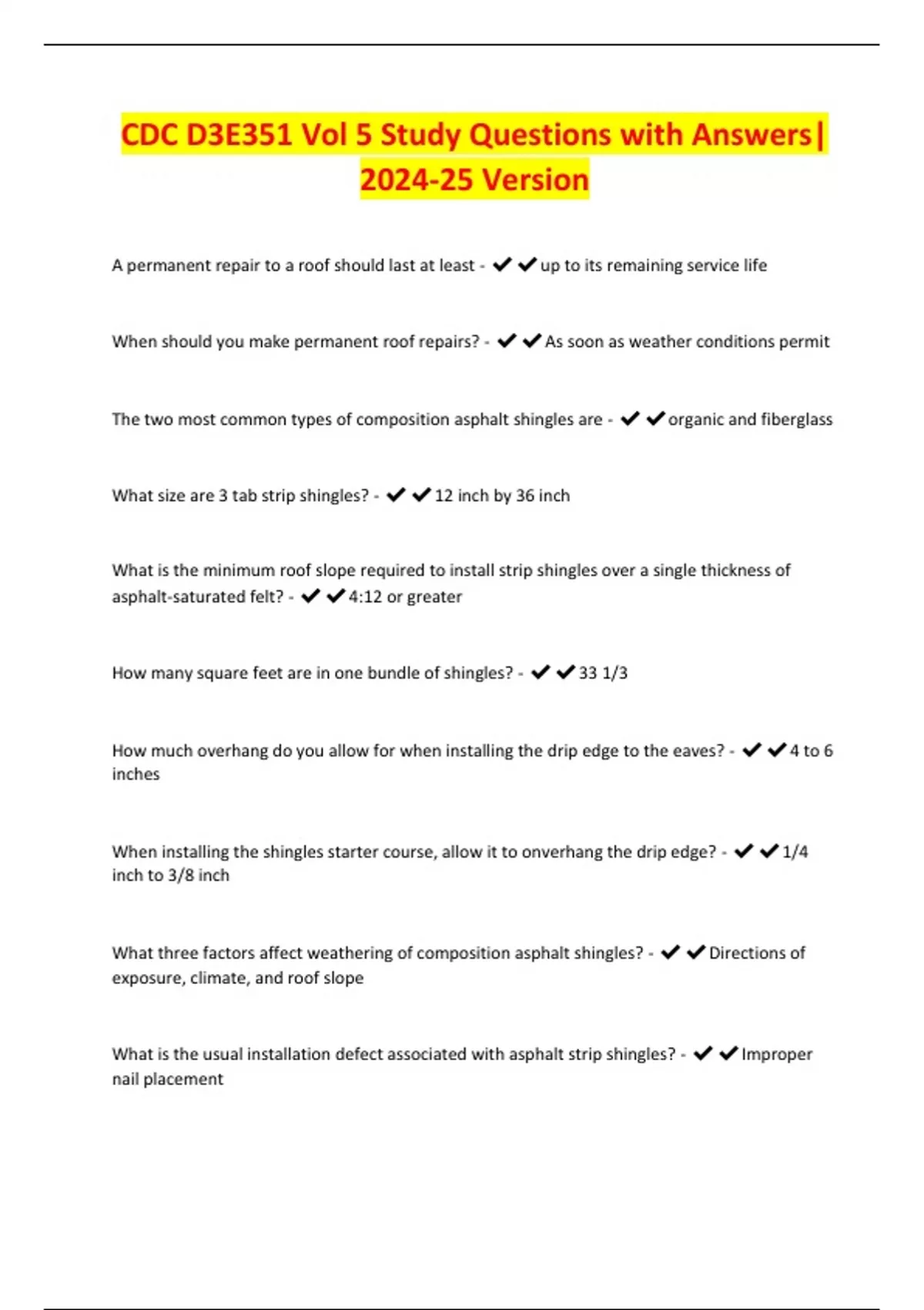 CDC D3E351 Vol 5 Study Questions with Answers| 2024-25 Version - Cdc ...