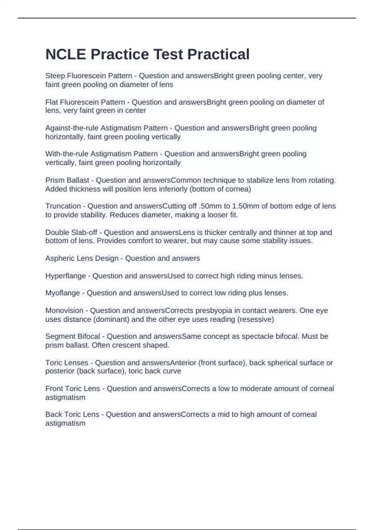 NCLE Practice Test Practical Exam Questions and Answers - Automotive ...