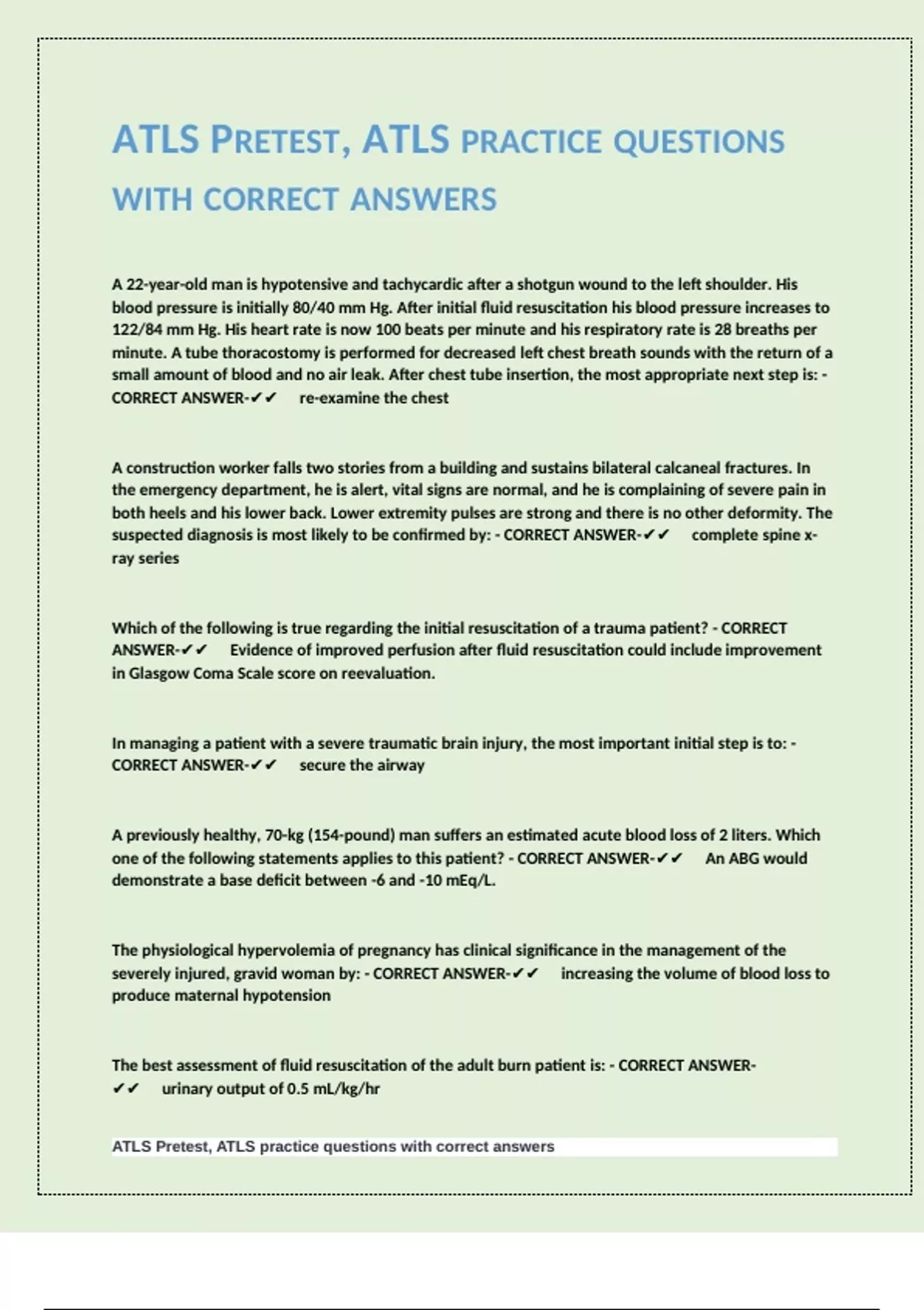 ATLS POST TEST COMPLETE EXAM QUESTIONS WITH 100% COMPLETE SOLUTIONS ...