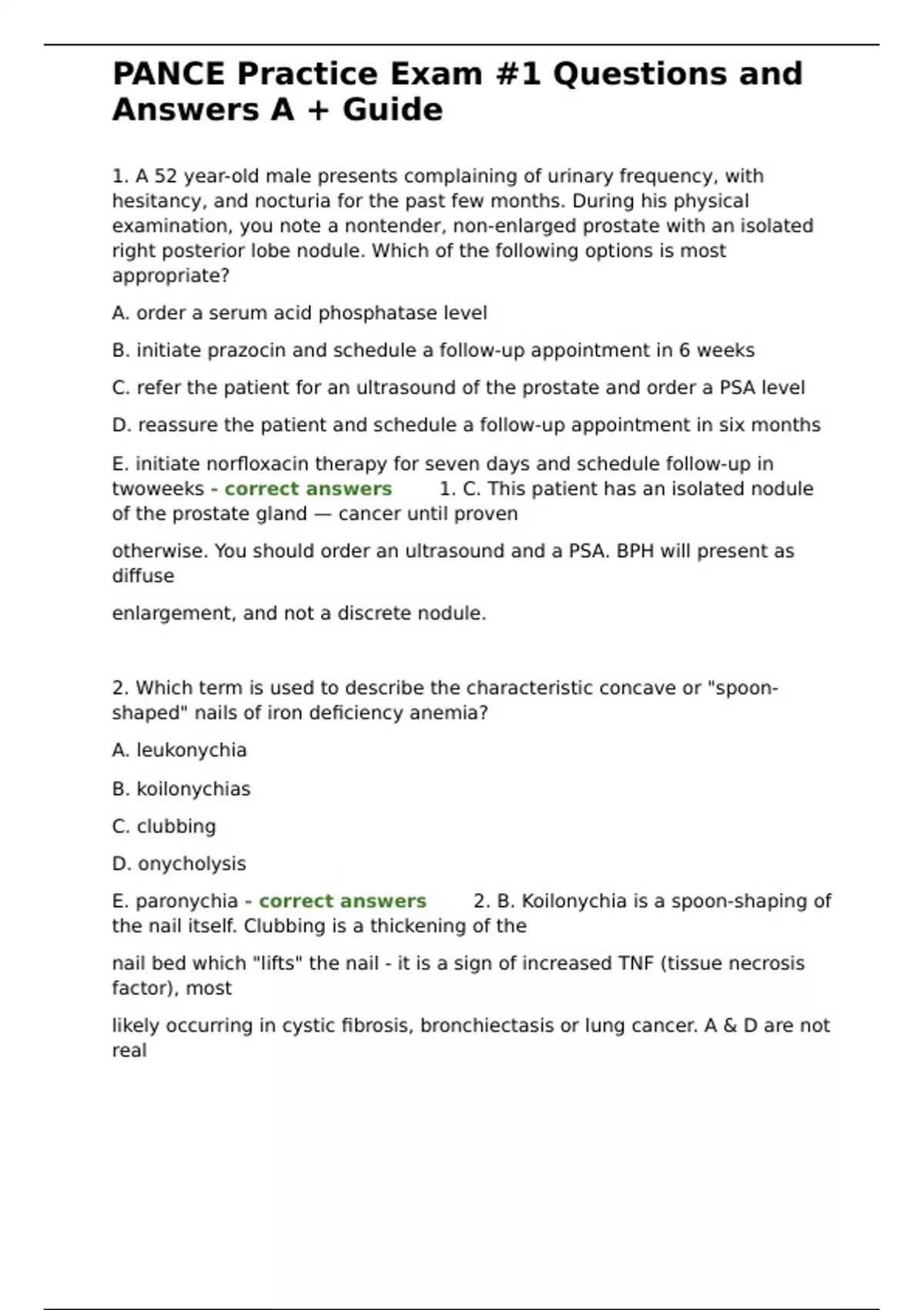 PANCE Practice Exam #1 Questions and Answers A + Guide - PANCE Pr ...