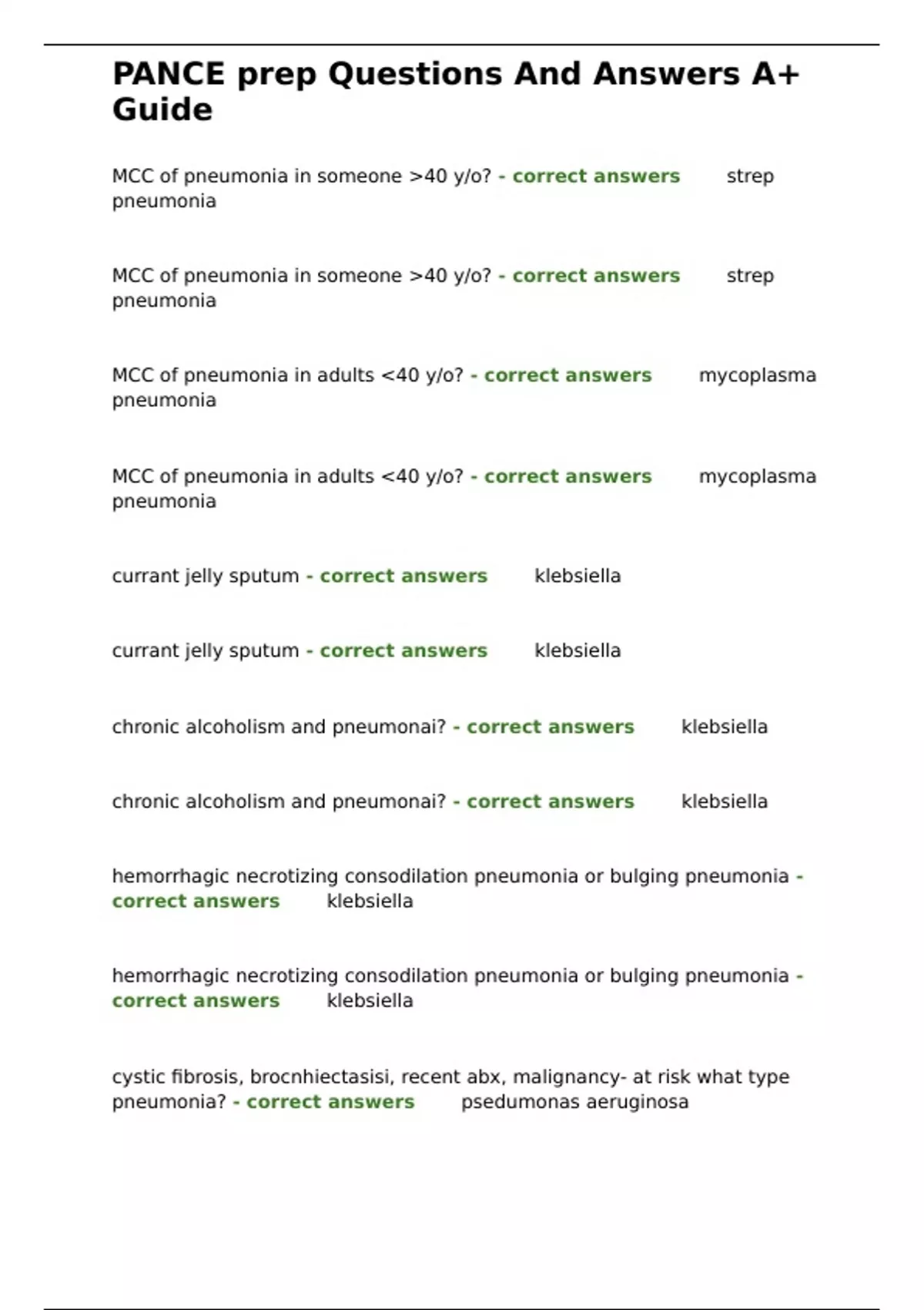 PANCE prep Questions And Answers A+ Guide - PANCE prep - Stuvia US