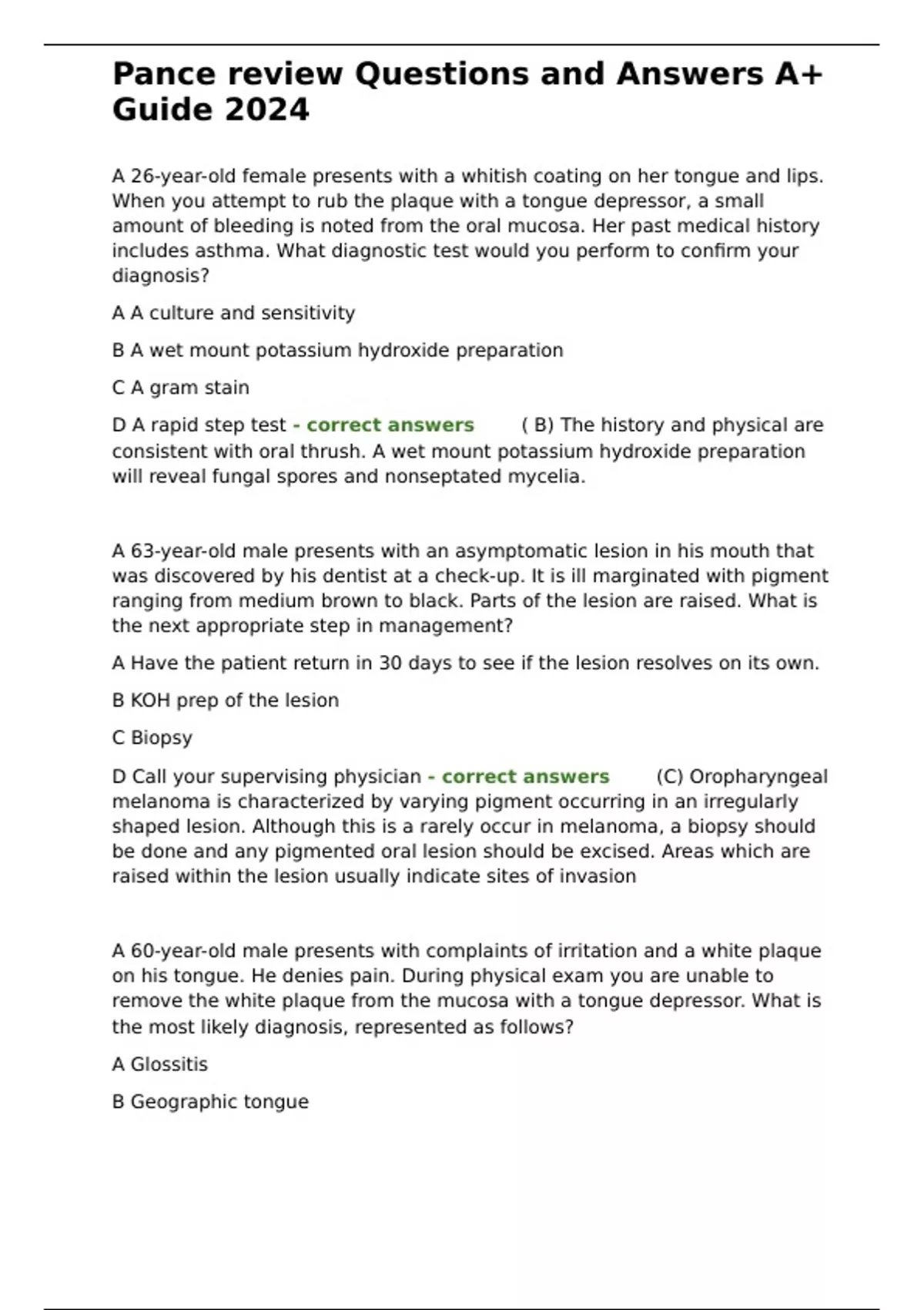 Pance review Questions and Answers A+ Guide 2024 - Pance - Stuvia US