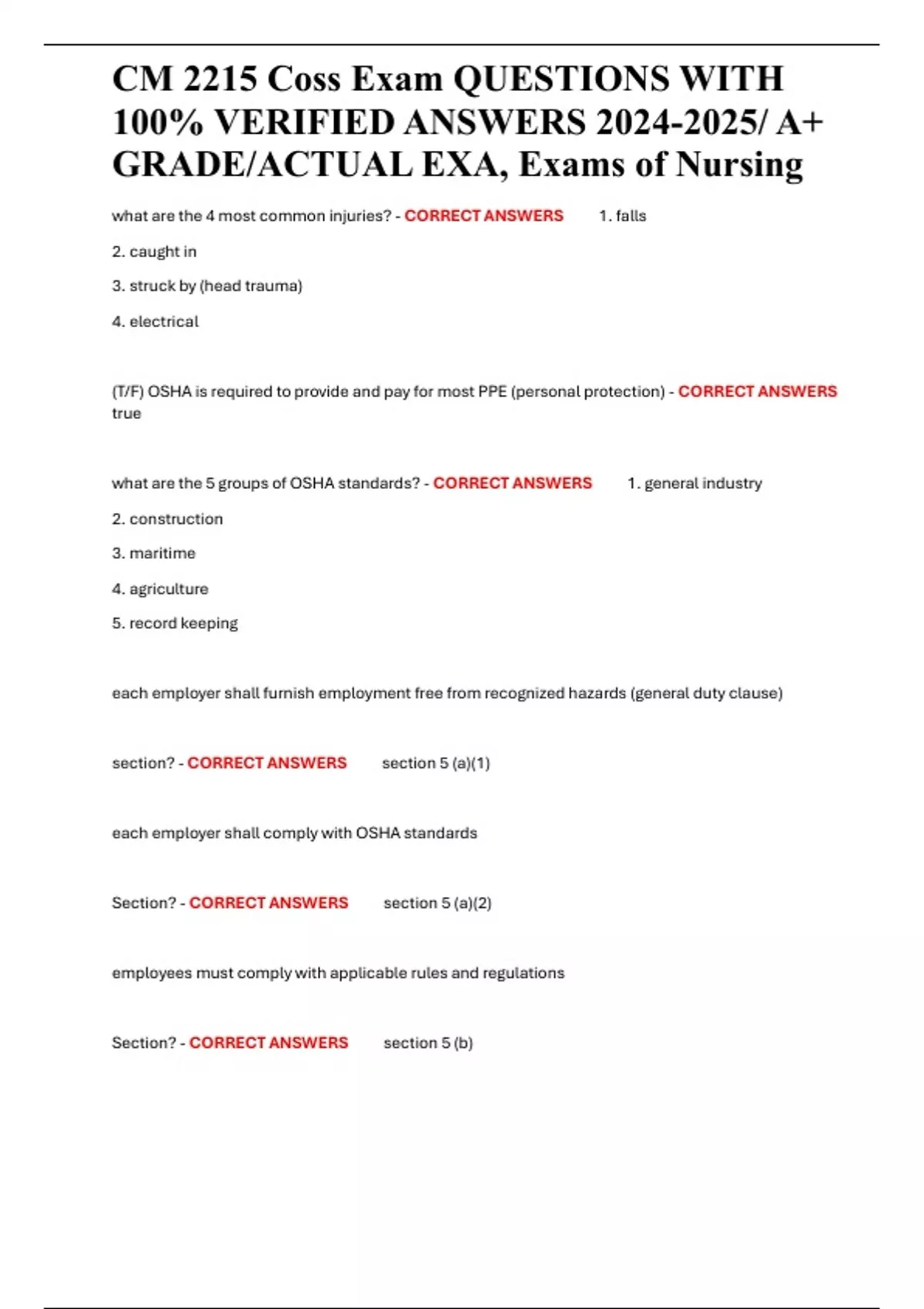 Summary CM 2215 Coss Exam QUESTIONS WITH 100% VERIFIED ANSWERS / A+ ...