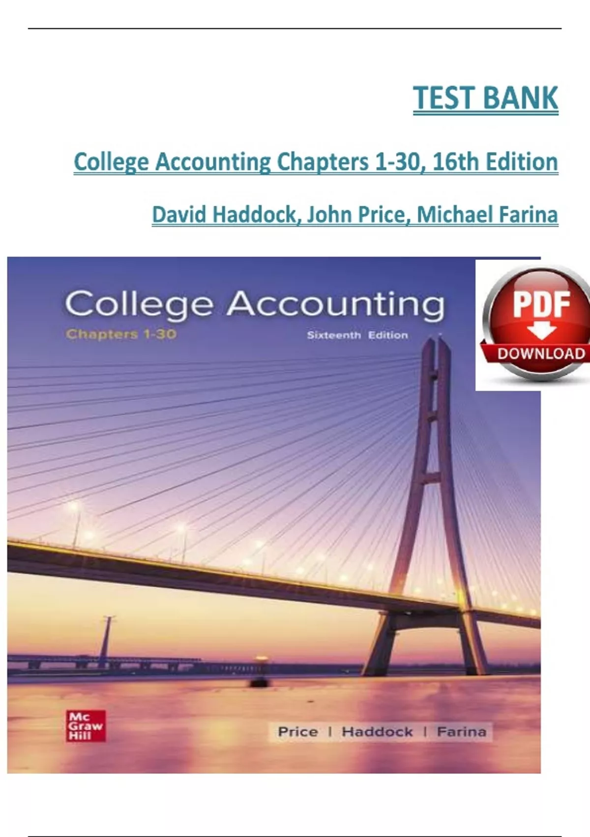 TEST BANK For College Accounting Chapters 1-30, 16th Edition by David ...