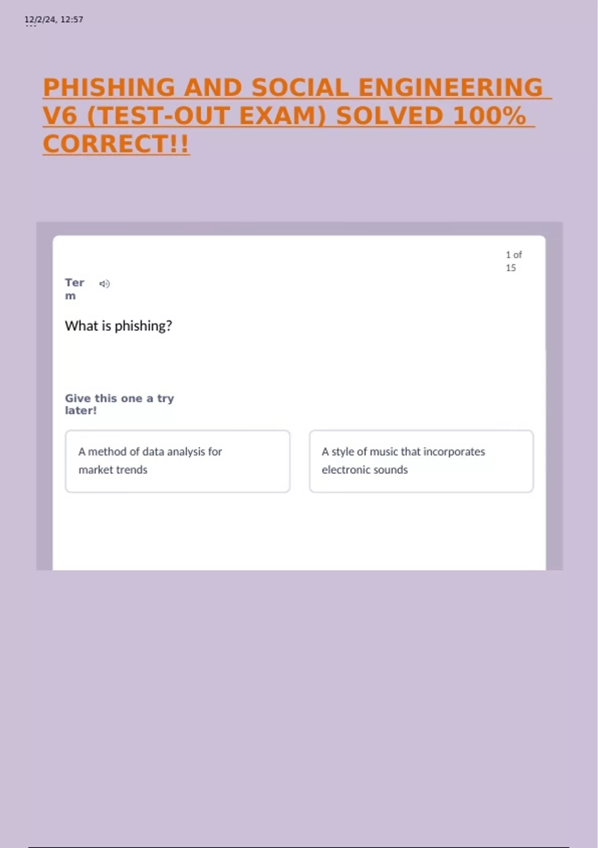 PHISHING AND SOCIAL ENGINEERING V6 (TEST-OUT EXAM) SOLVED 100% CORRECT ...