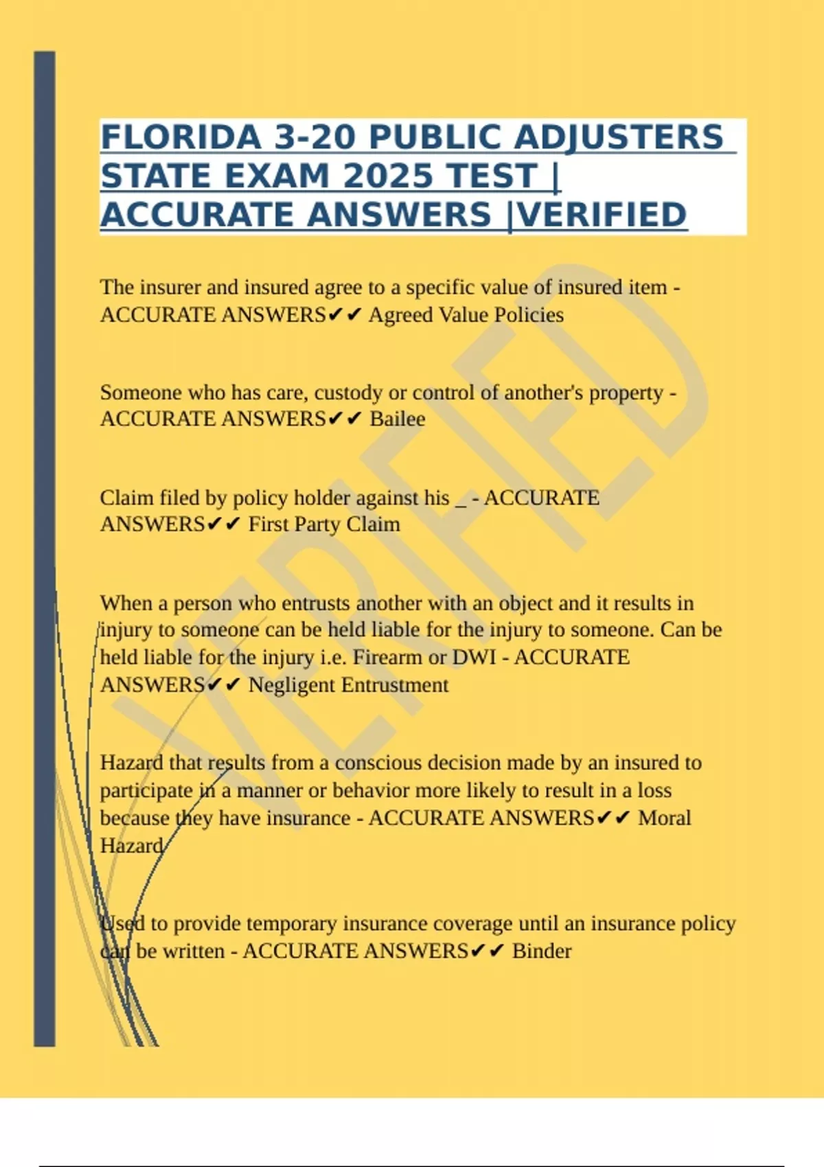 FLORIDA 3-20 PUBLIC ADJUSTERS STATE EXAM 2025 TEST |ACCURATE ANSWERS ...