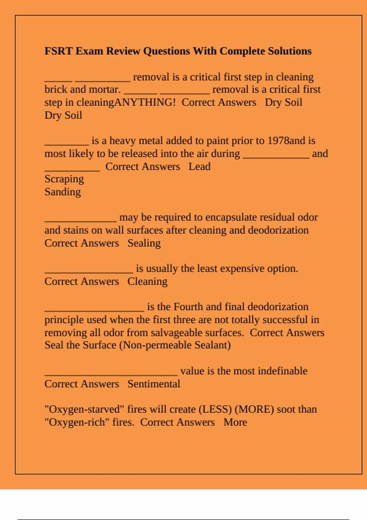 FSRT Exam Review Questions With Complete Solutions - FSRT - Stuvia US