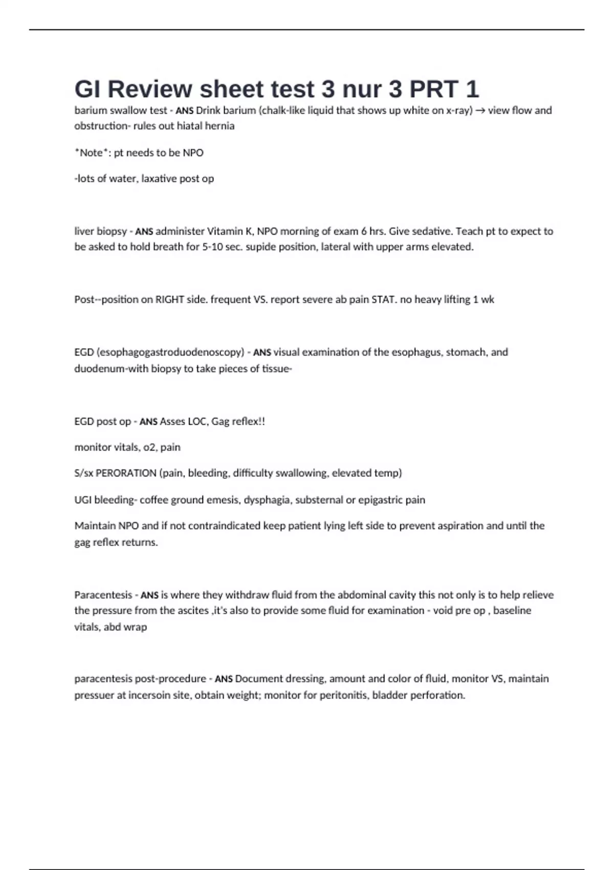 GI Review sheet test 3 nur 3 PRT 1 - GI nur 3 PRT 1 - Stuvia US