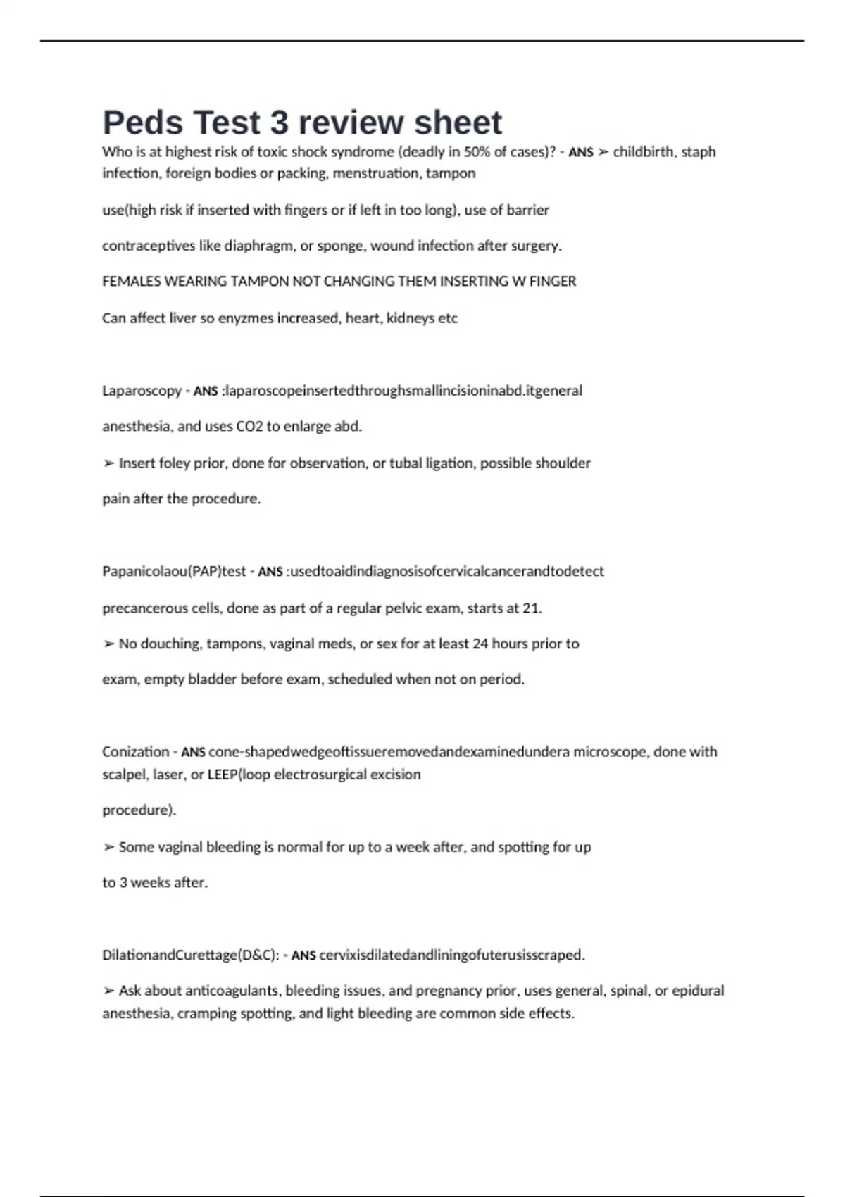 Peds Test 3 review sheet questions and answers - Peds - Stuvia US