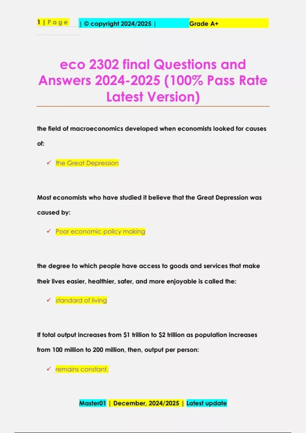 eco 2302 final Questions and Answers (100% Pass Rate Latest Version ...