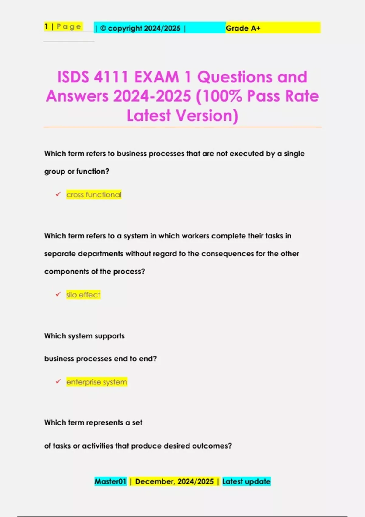 ISDS 4111 EXAM 1 Questions and Answers (100% Pass Rate Latest Version ...