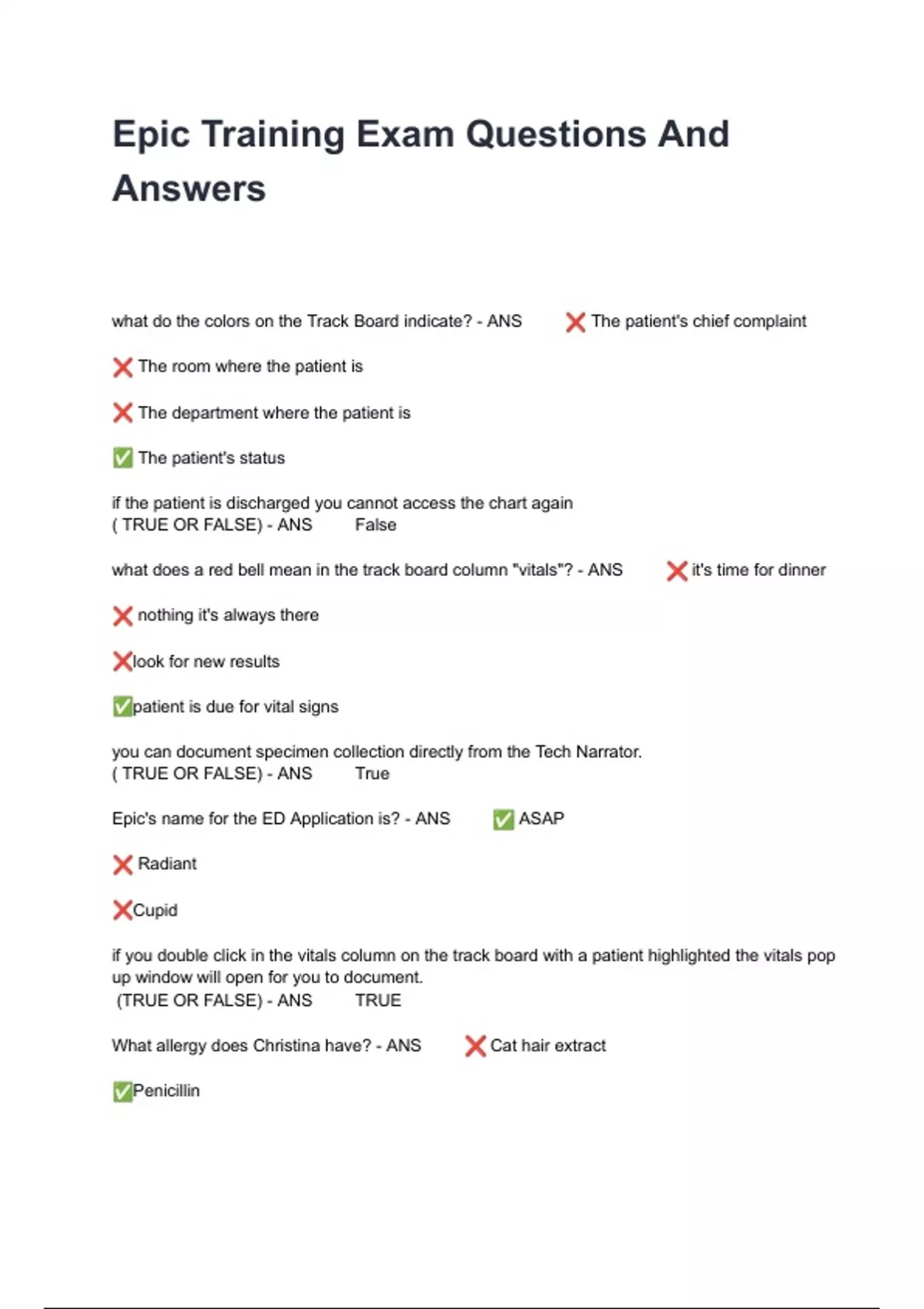 Epic Training Exam Questions And Answers - Epic - Stuvia US