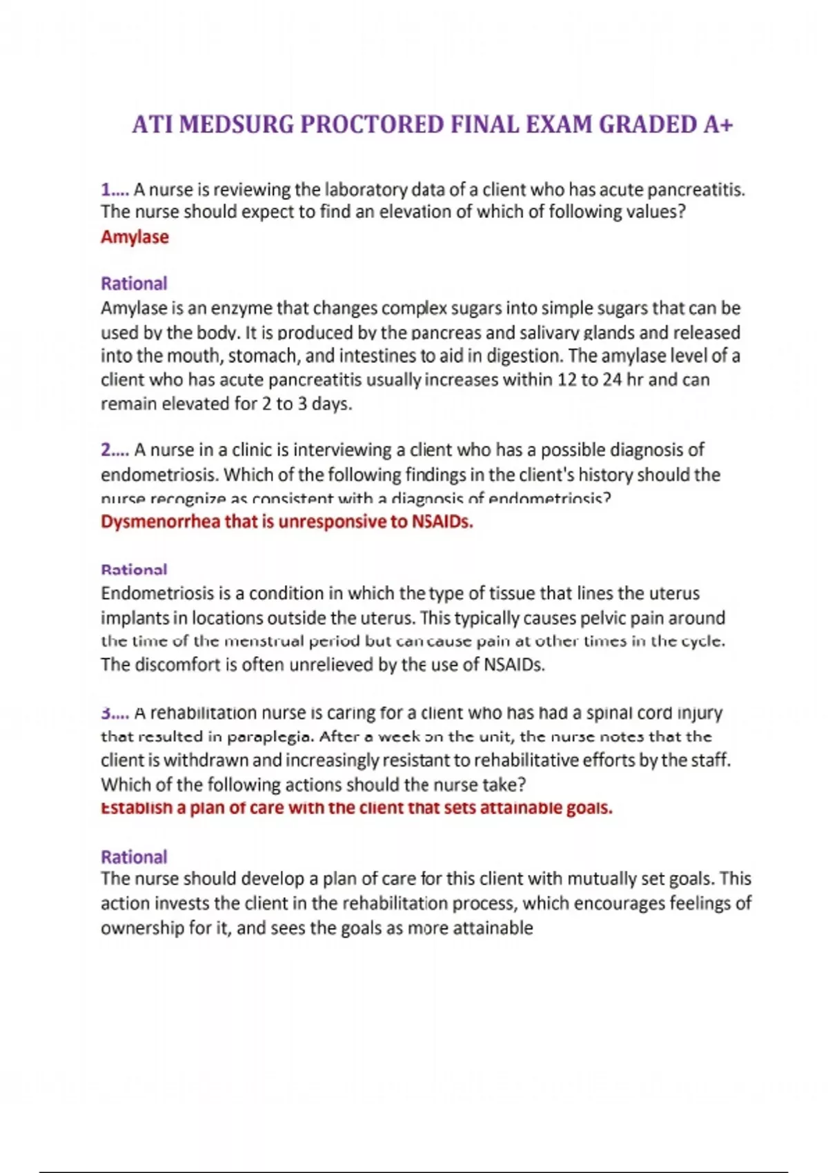 ATI MEDSURG PROCTORED FINAL EXAM GRADED A+ - NURS 6401 - Stuvia US