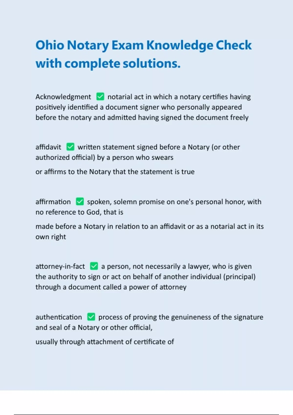 Ohio Notary Exam Knowledge Check with complete solutions |Latest 2025/ ...