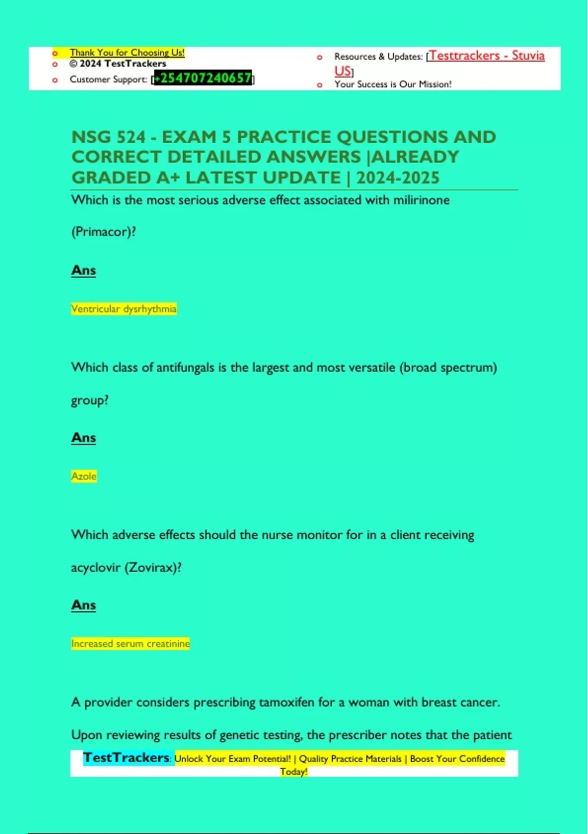 NSG 524 - EXAM 5 PRACTICE QUESTIONS AND CORRECT DETAILED ANSWERS ...