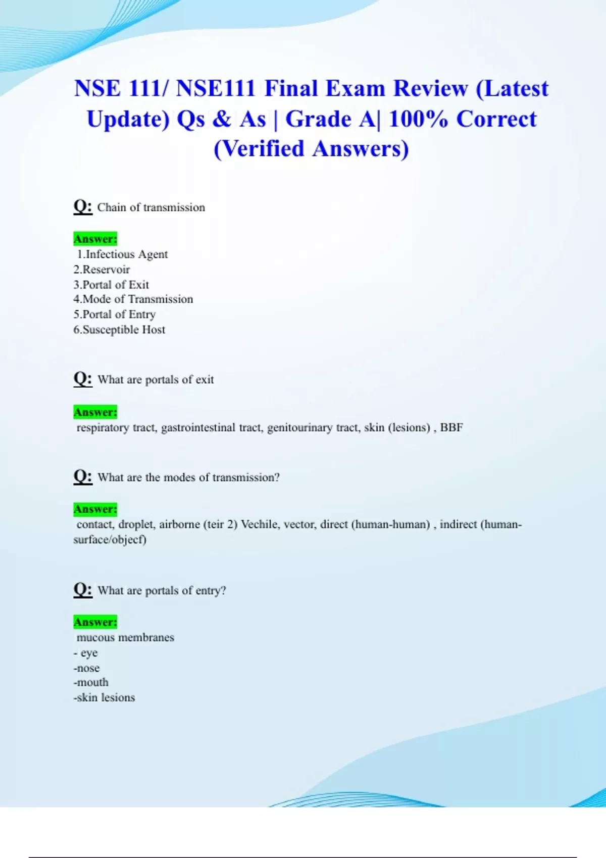 NSE 111/ NSE111 Final Exam Review (Latest 2024/ 2025 Update) Qs & As ...