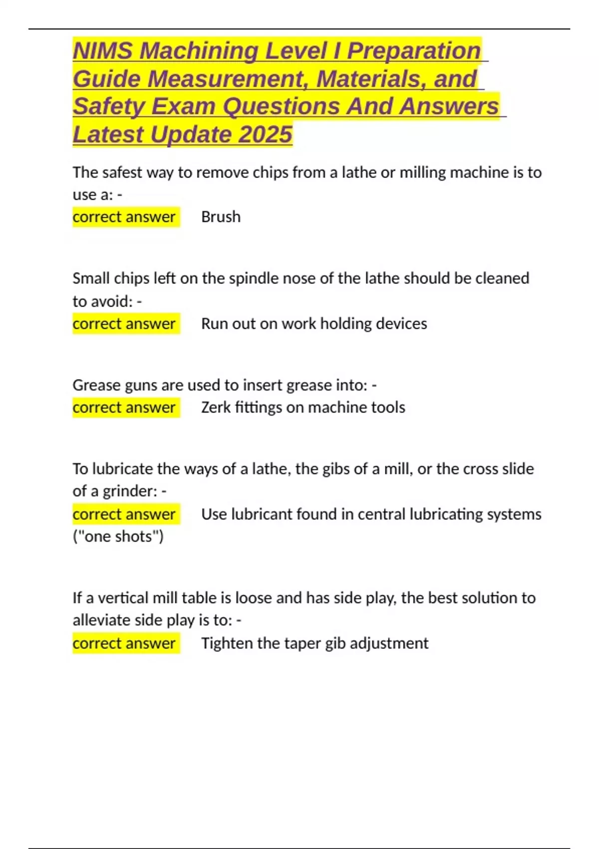 NIMS Machining Level I Preparation Guide Measurement, Materials, and ...