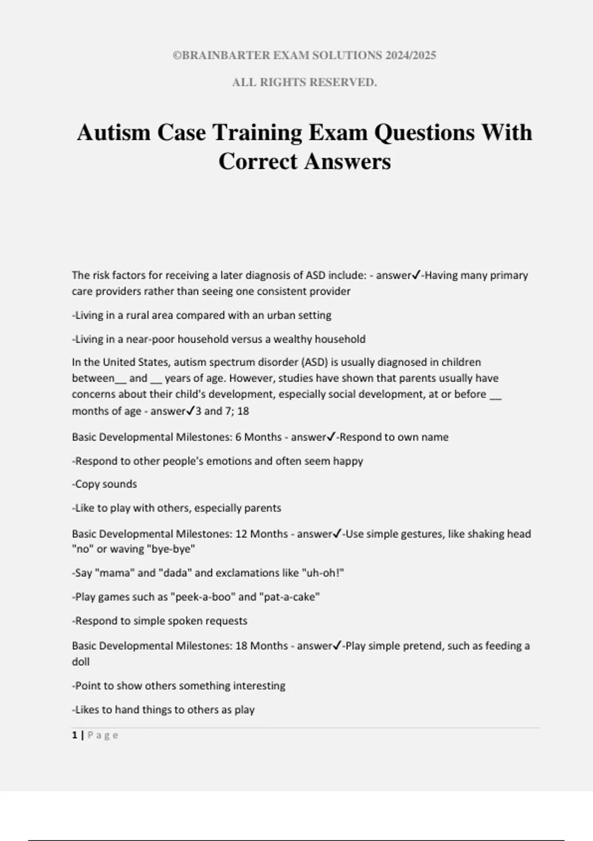Autism Case Training Exam Questions With Correct Answers - Autism ...
